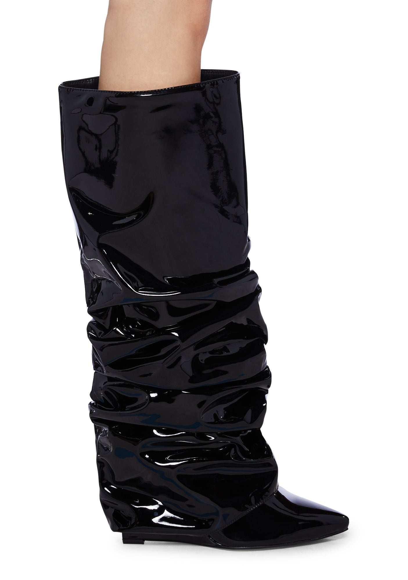 Azalea Wang Latex Wedge Boots- Black – Dolls Kill