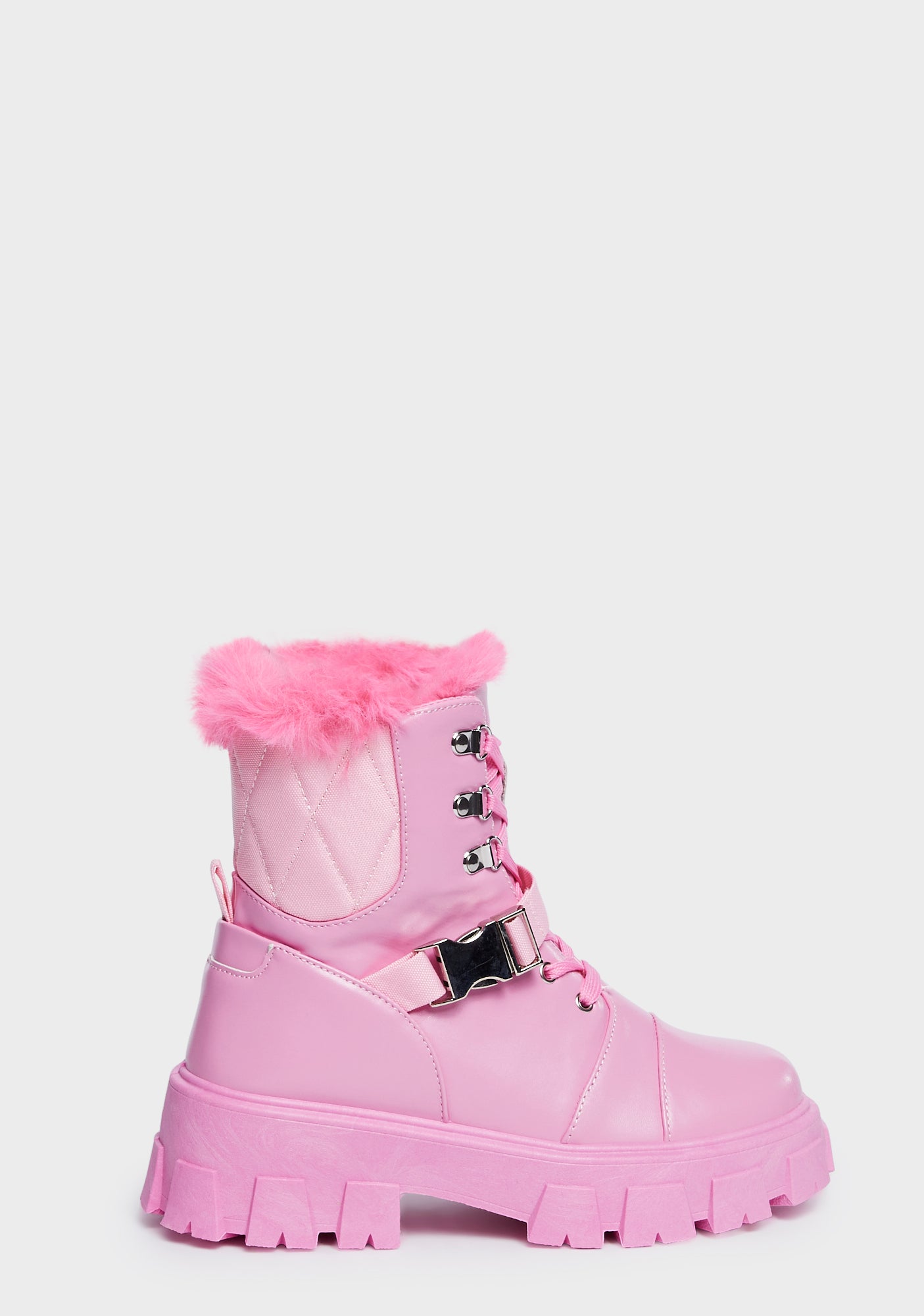 Faux Fur Trim Platform Ankle Boots - Pink – Dolls Kill