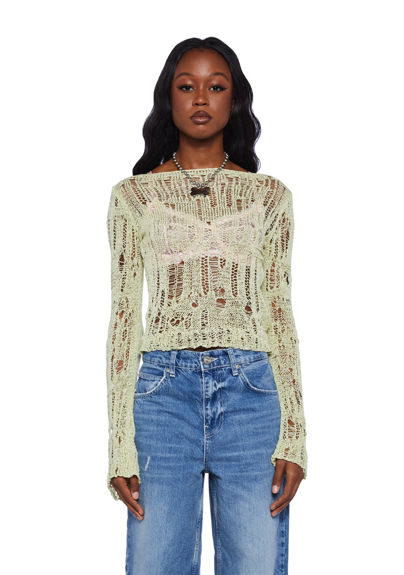 BDG Sheer Distressed Knit Sweater - Green – Dolls Kill