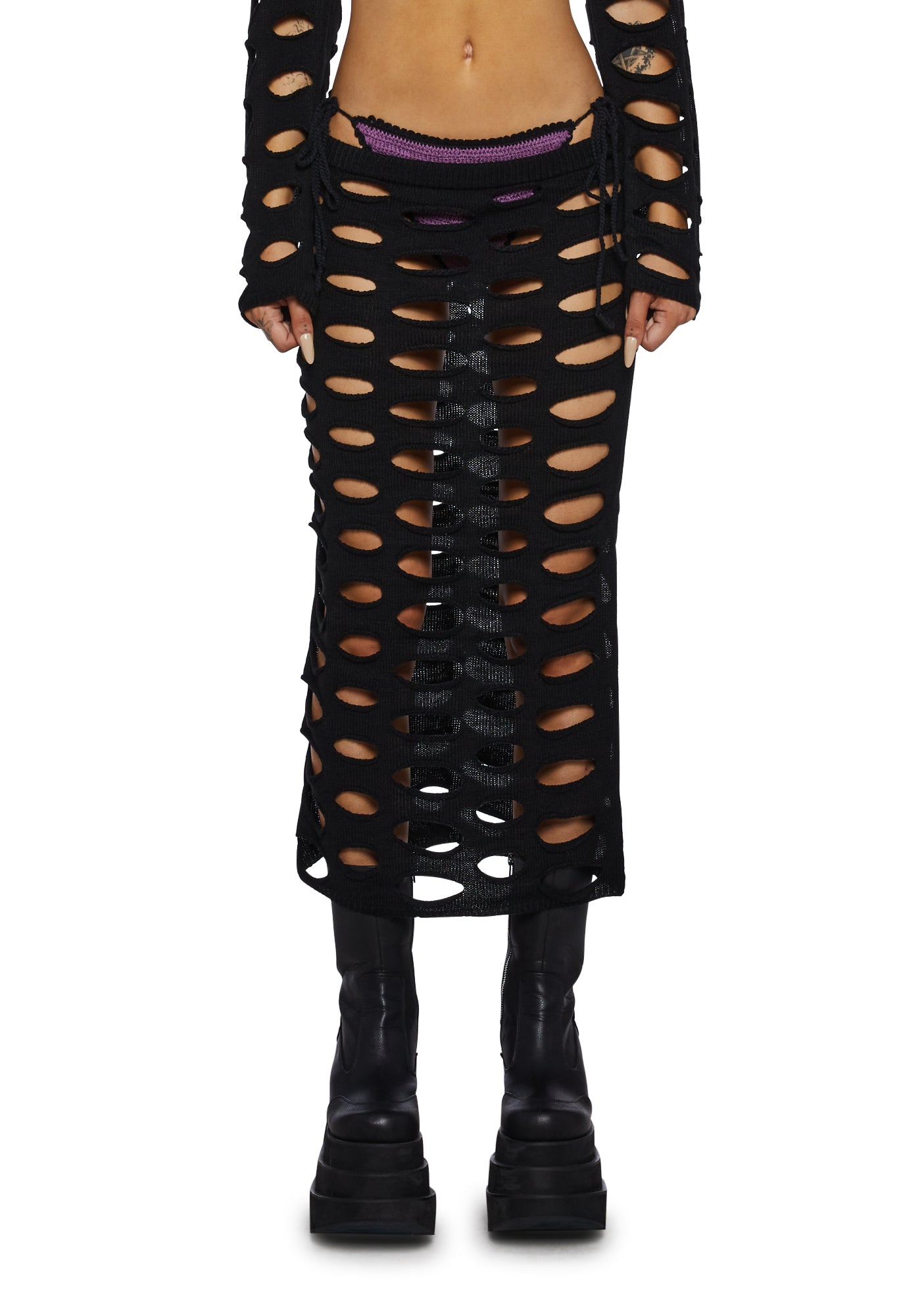 The Ragged Priest Open Knit Midi Skirt - Black – Dolls Kill