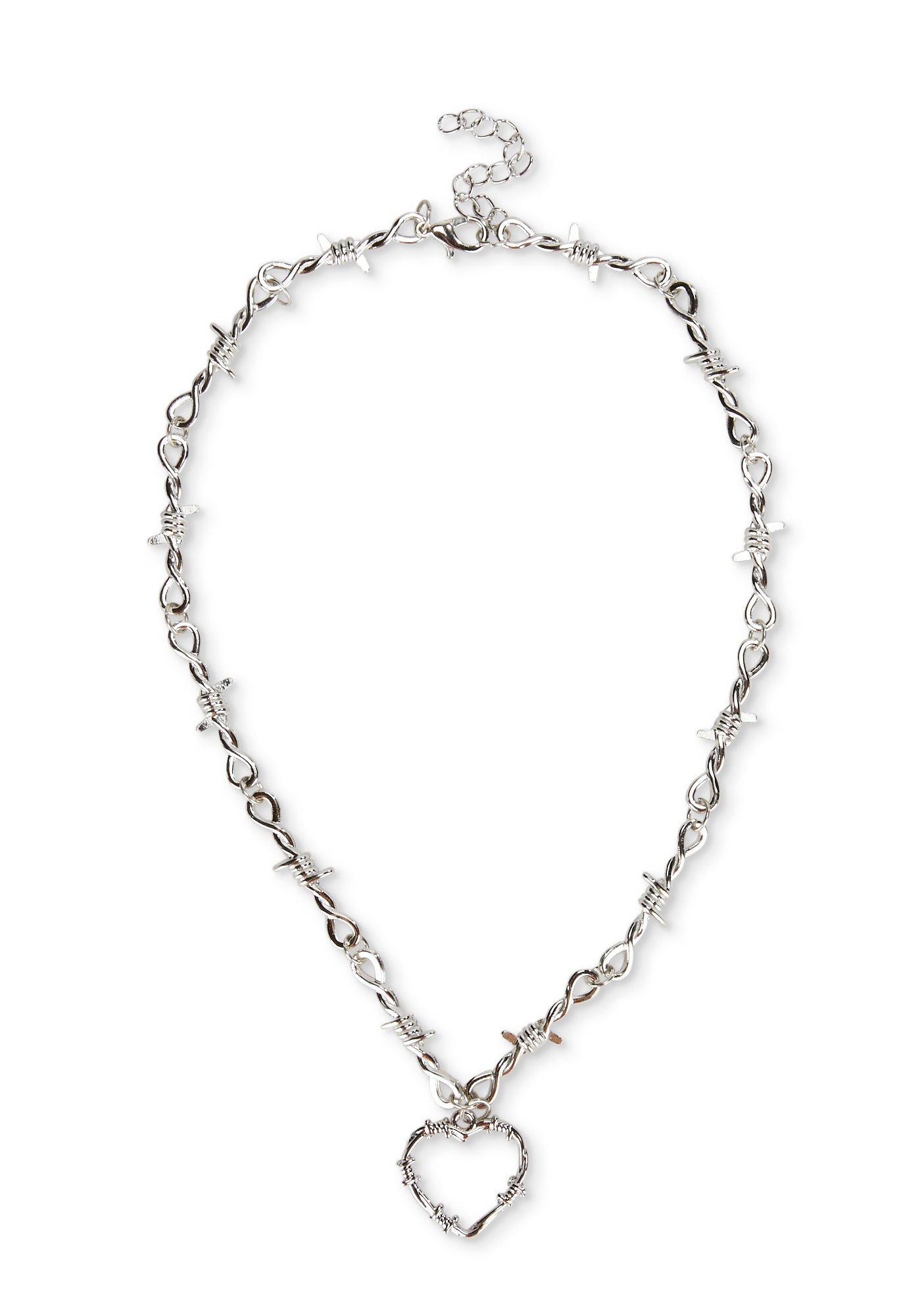Barbed Wire Heart Chain Necklace - Silver – Dolls Kill