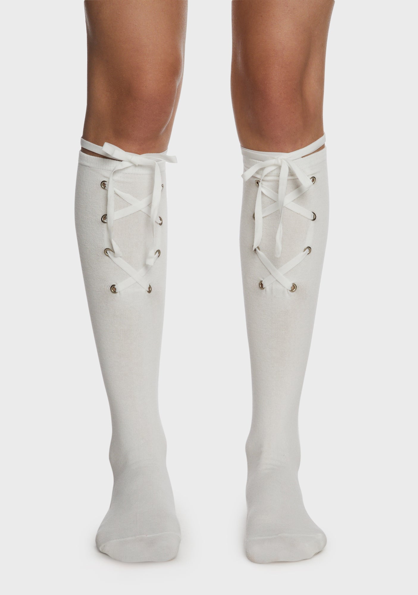 Knee High Lace Up Socks - White – Dolls Kill
