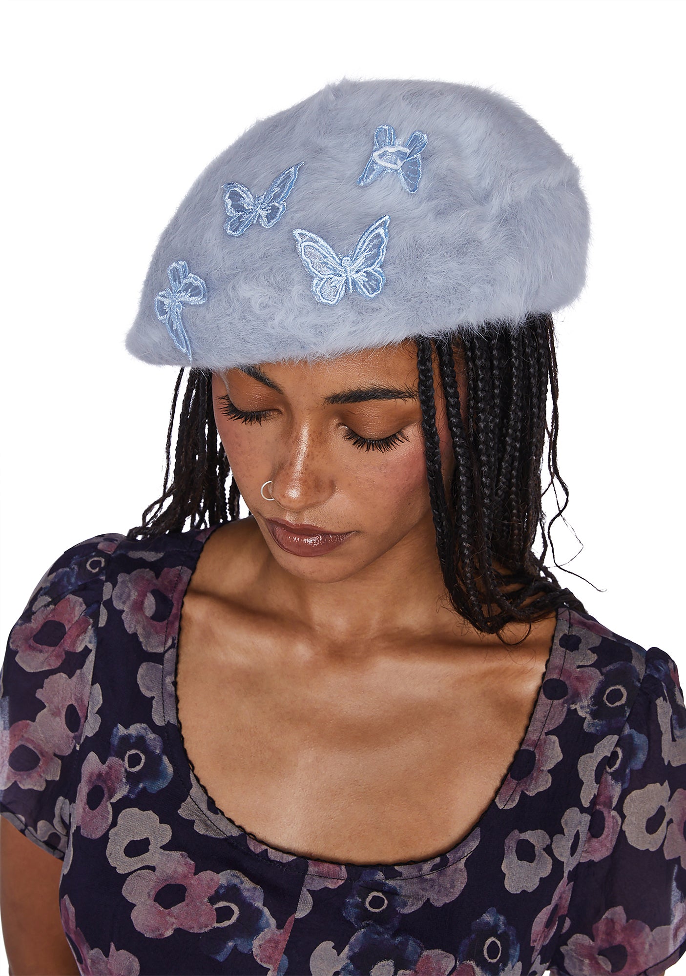 Feeling Fuzzy Butterfly Beret - Blue – Dolls Kill