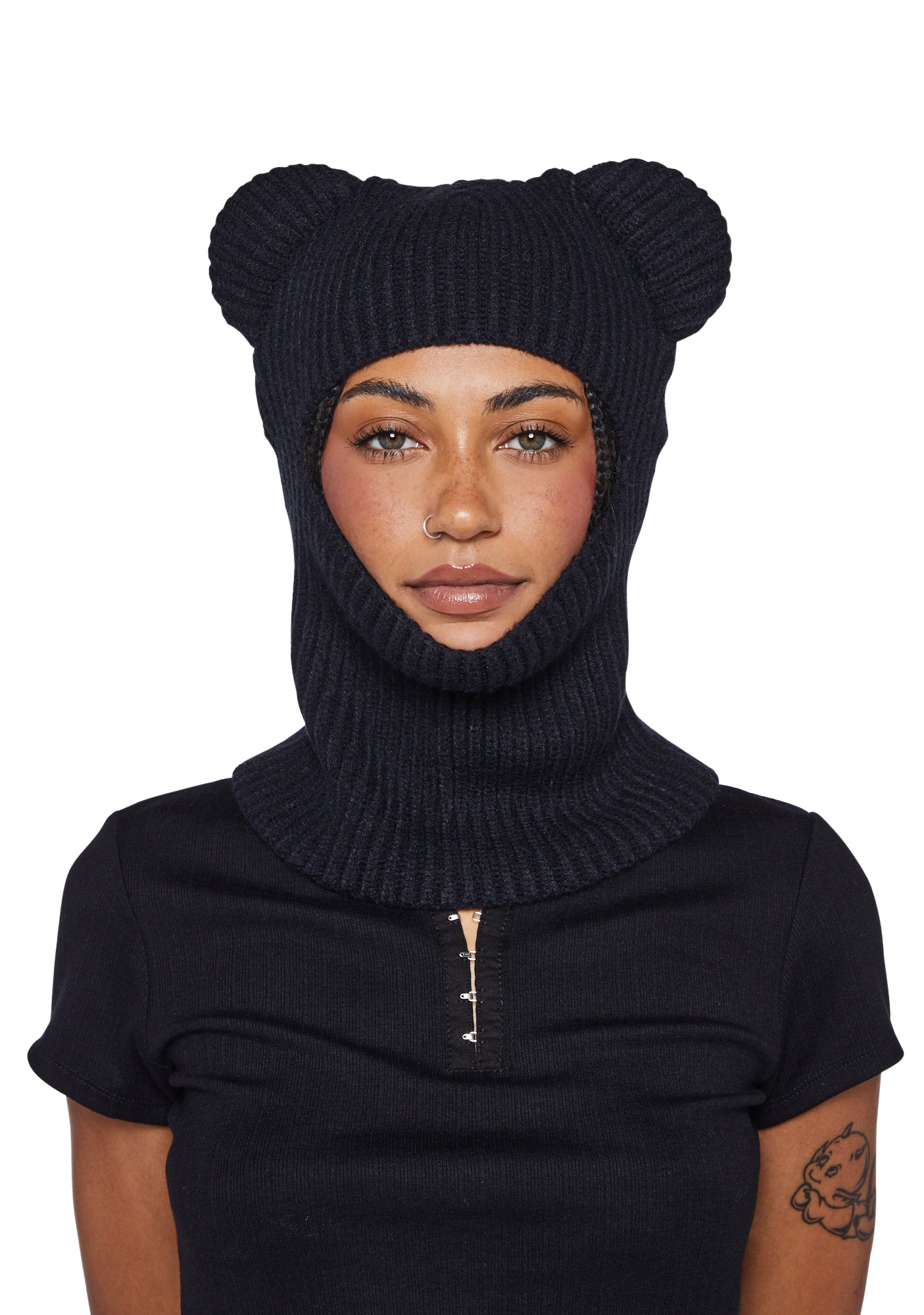 Ribbed Knit Bear Ear Ski Mask - Black – Dolls Kill