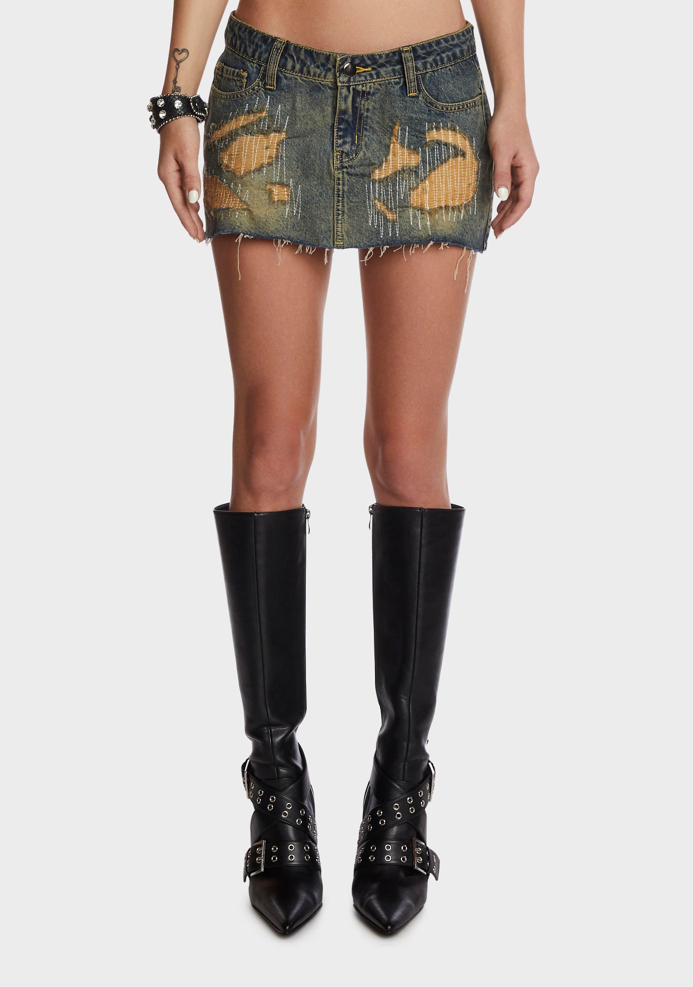 Generation Kiss Distressed Denim Micro Mini Skirt - Blue/Tan – Dolls Kill
