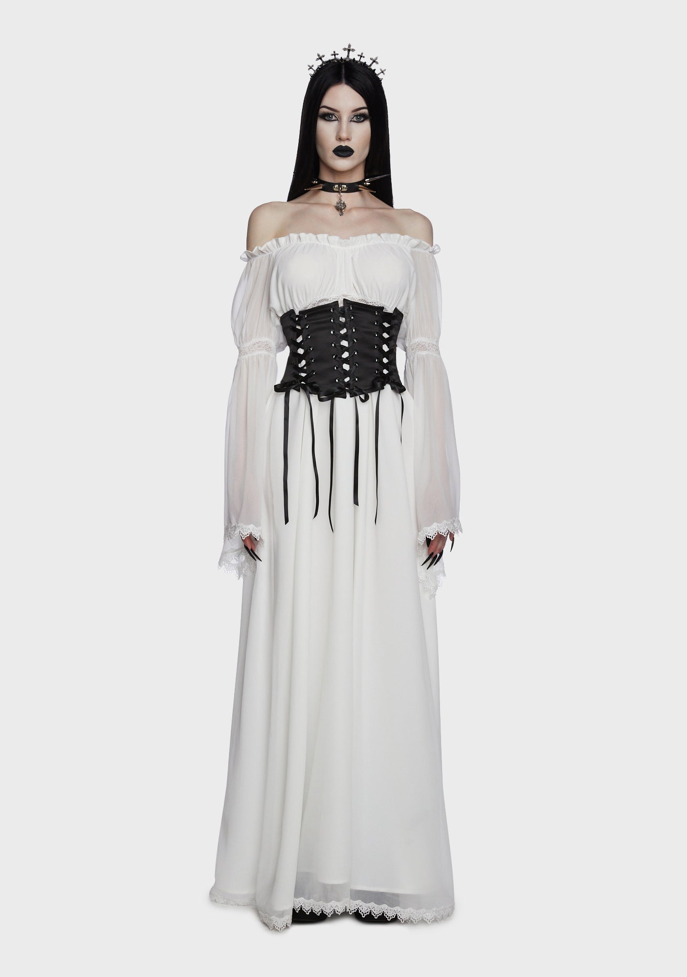 Widow Chiffon Off The Shoulder Maxi Dress With Satin Waist Cincher ...