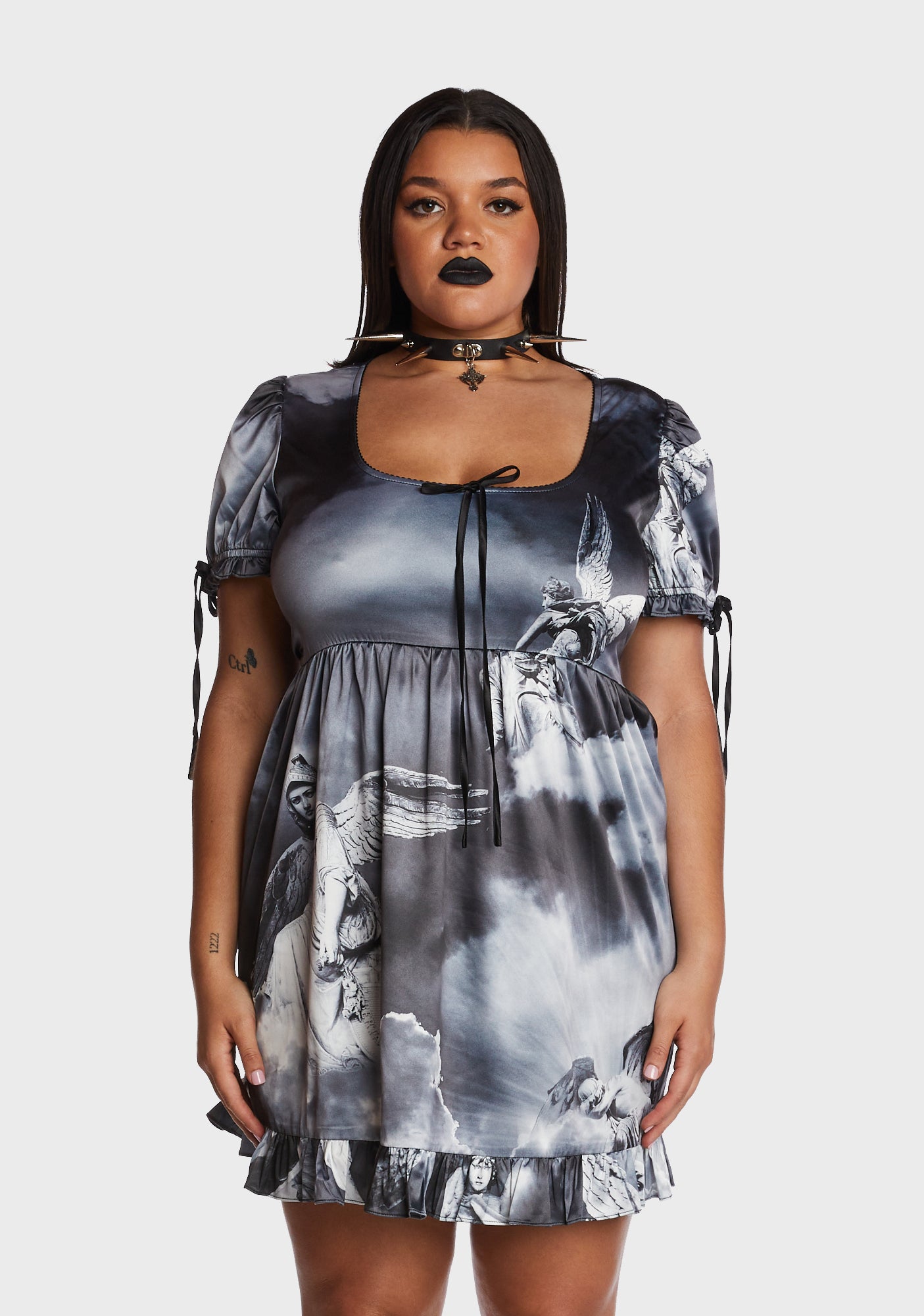 Widow Plus Size Angel Print Babydoll Mini Dress - Black – Dolls Kill