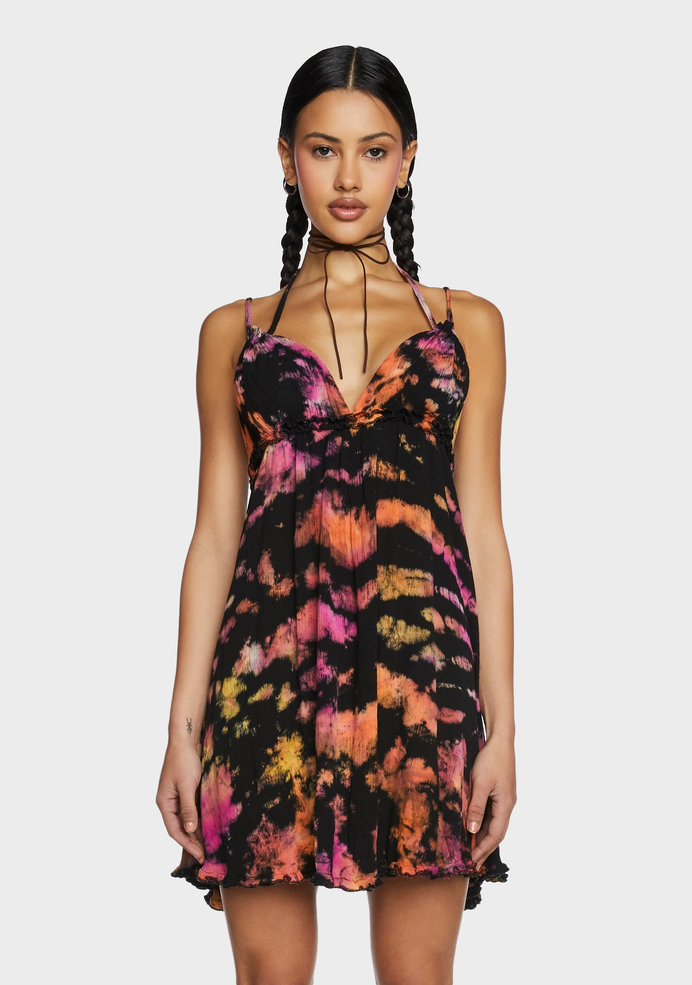 Current Mood Gauze Tie Dye Mini Dress - Black – Dolls Kill