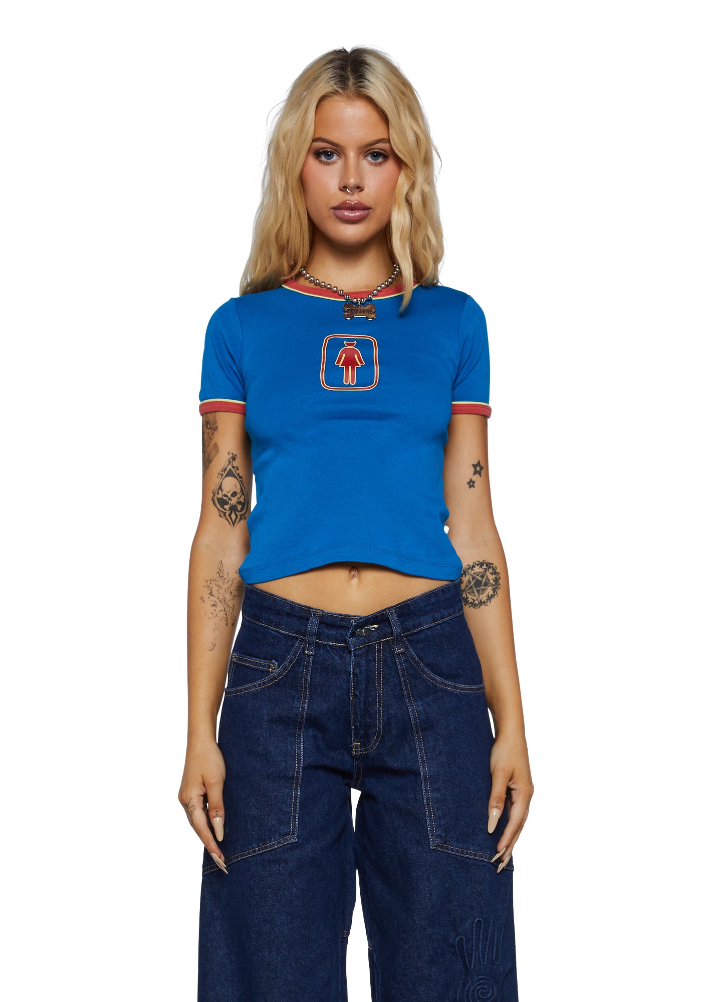 Basic Pleasure Mode She Devil Ringer Tee - Blue – Dolls Kill