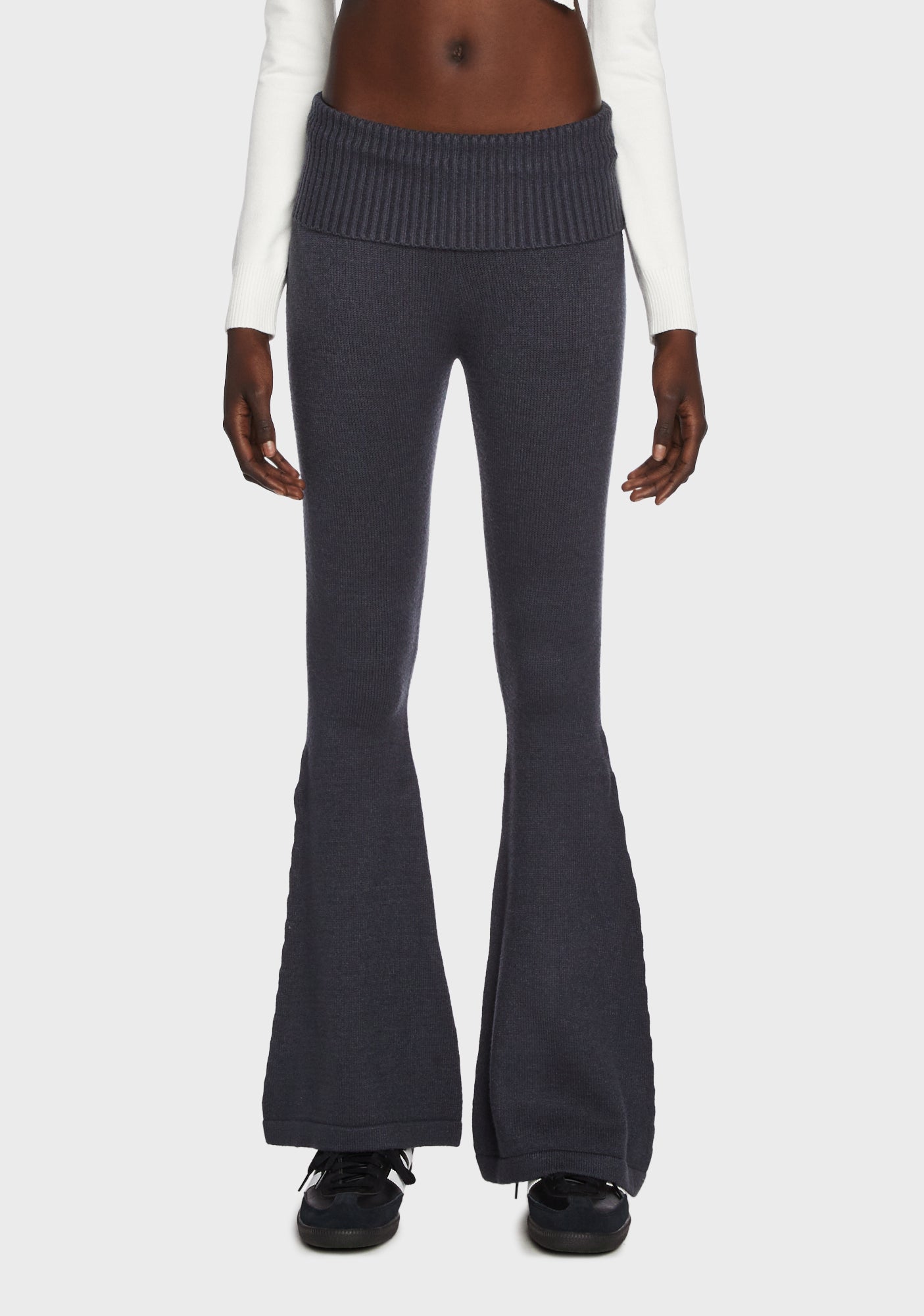 Edikted Foldover Knit Flared Pants - Blue – Dolls Kill