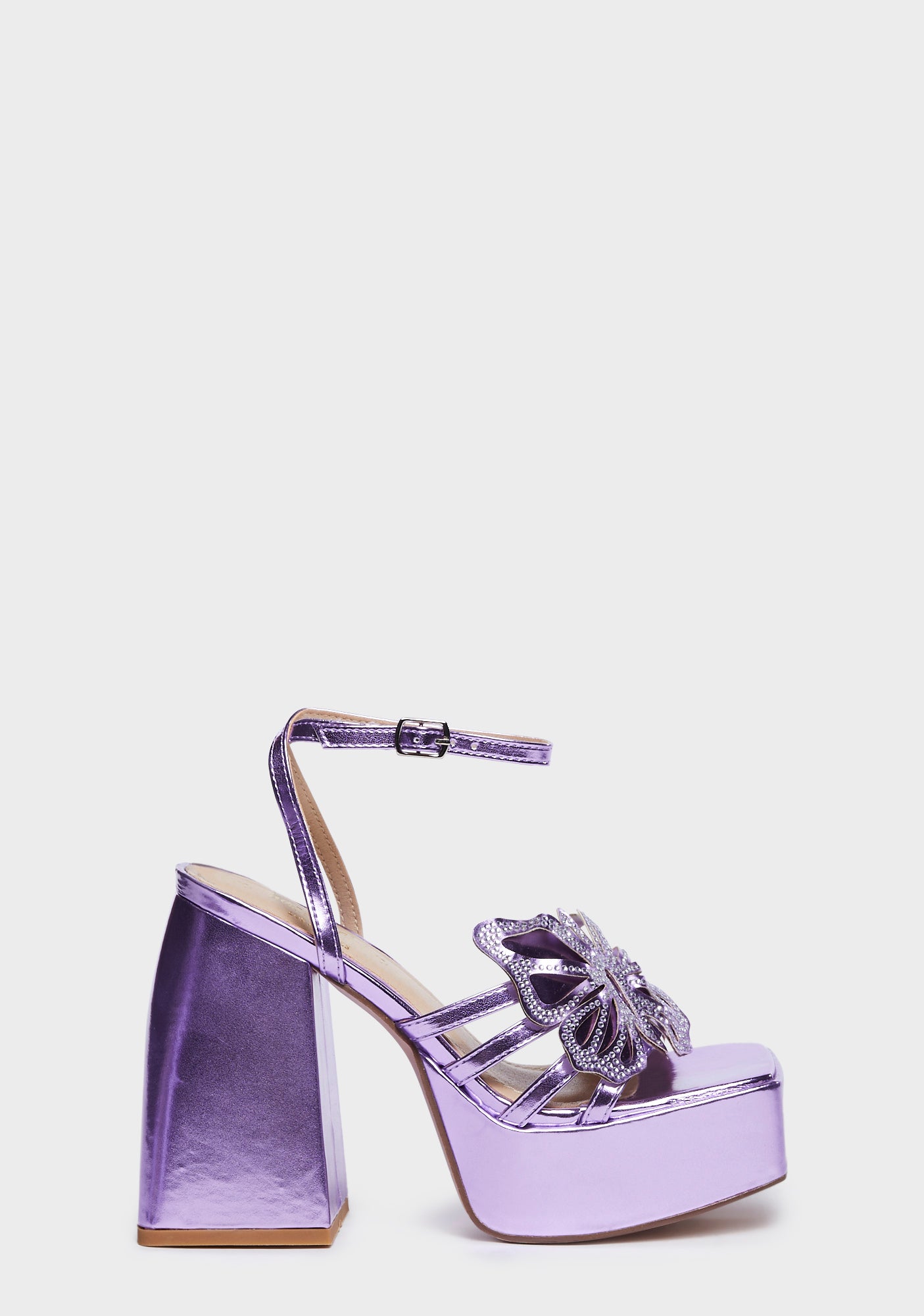 Metallic Strappy Butterfly Platform Heels - Purple – Dolls Kill