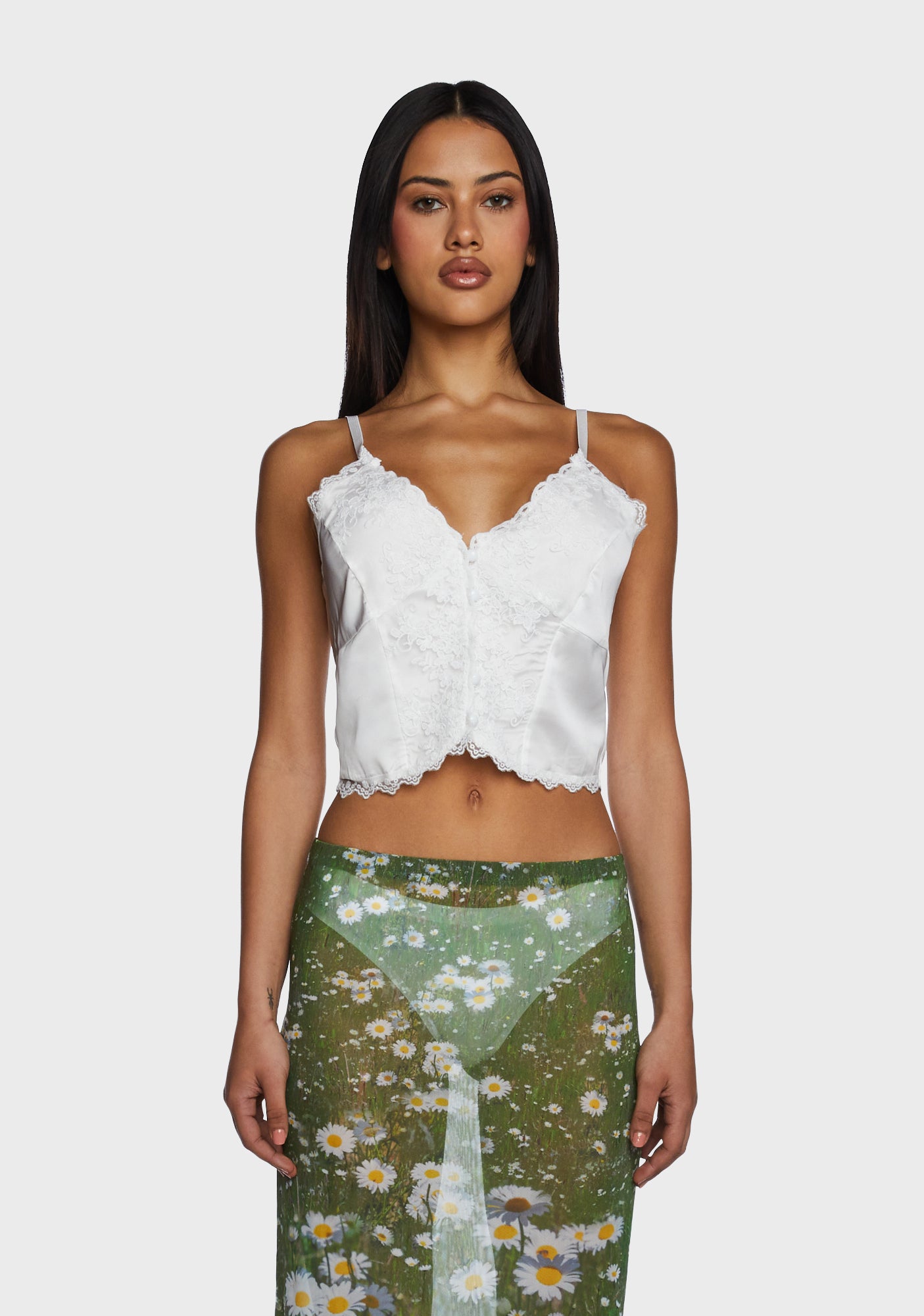 Lace Tank Crop Top - White – Dolls Kill