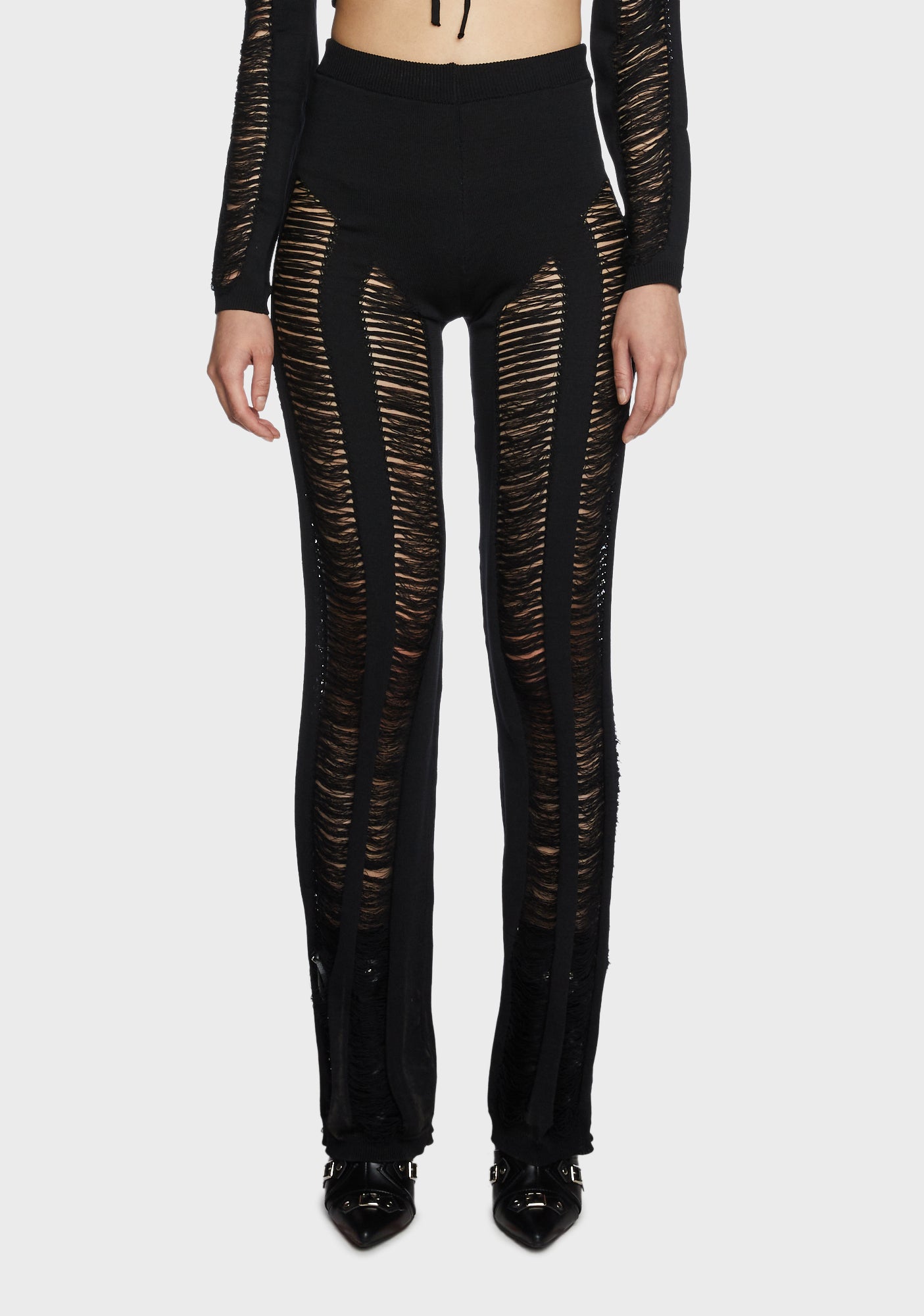 Shredded Knit High Waisted Pants - Black – Dolls Kill