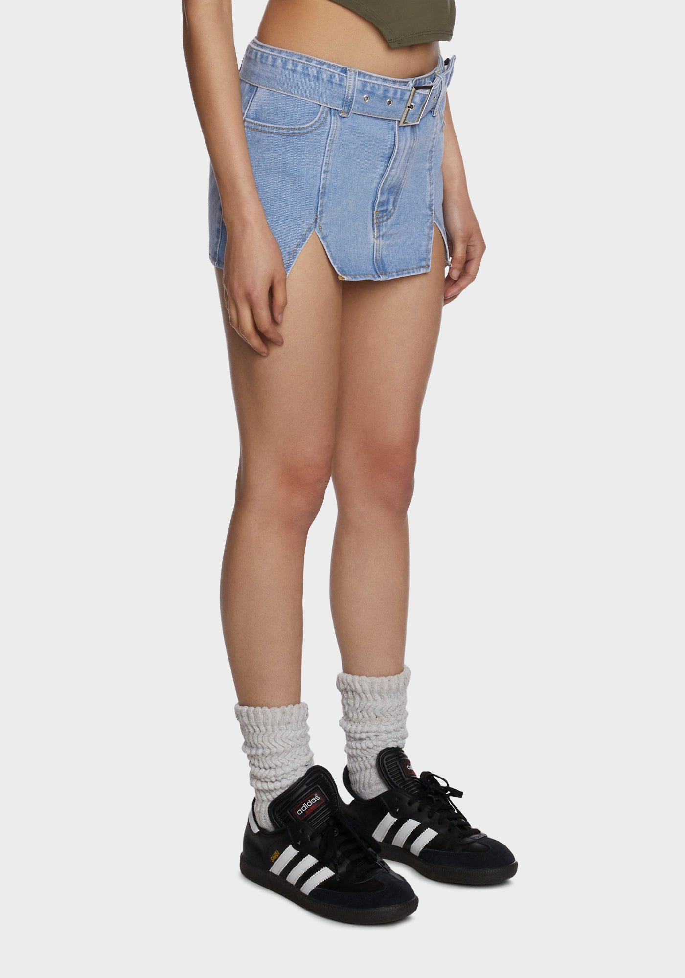 Momokrom Low Rise Notch Hem Denim Mini Skirt - Blue – Dolls Kill