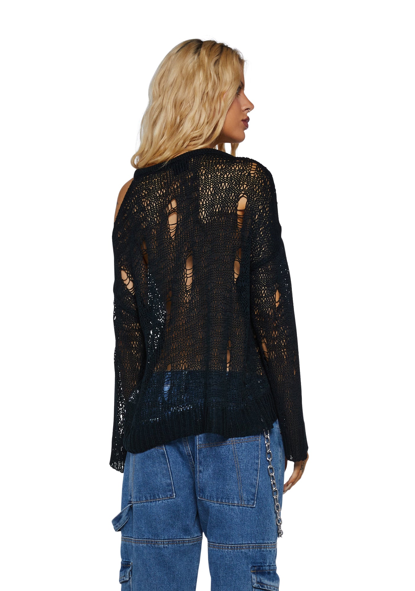 Minga Knit Distress Cut Out Sweater- Black – Dolls Kill