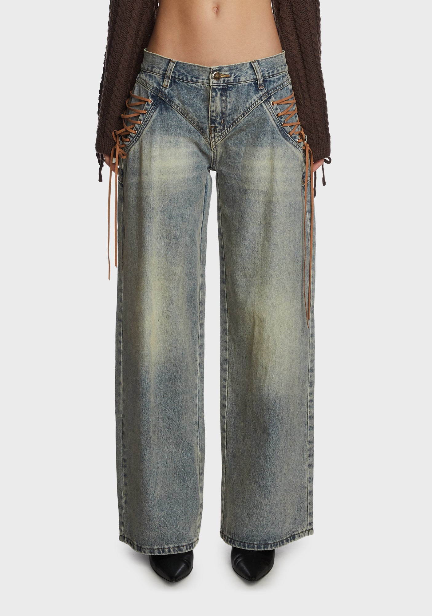 The Kript Low Rise Denim Lace Up Jeans -Blue – Dolls Kill
