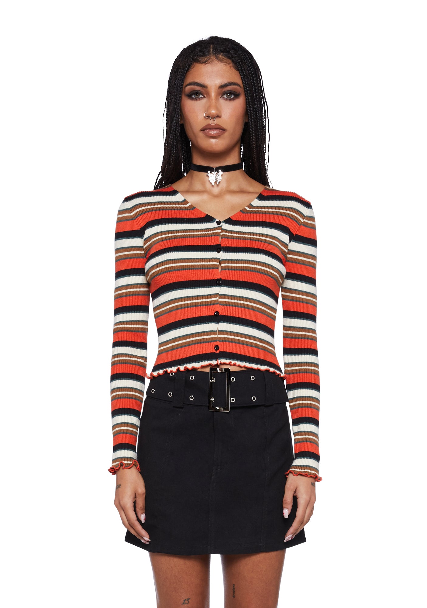Daisy Street Striped 90s Cardigan - Multi – Dolls Kill