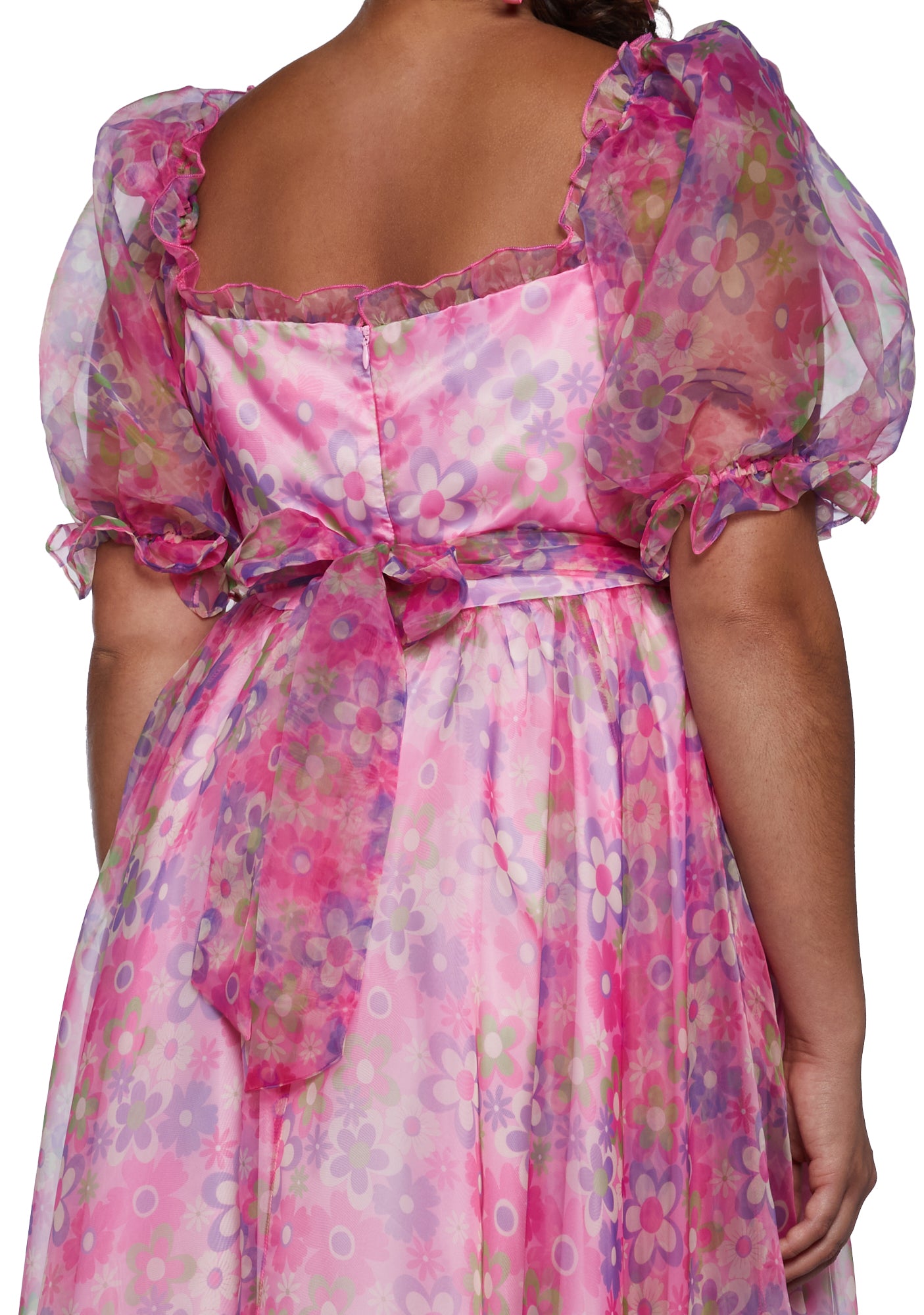 Plus Size Sugar Thrillz Floral Organza Puff Sleeve Maxi Dress - Pink ...