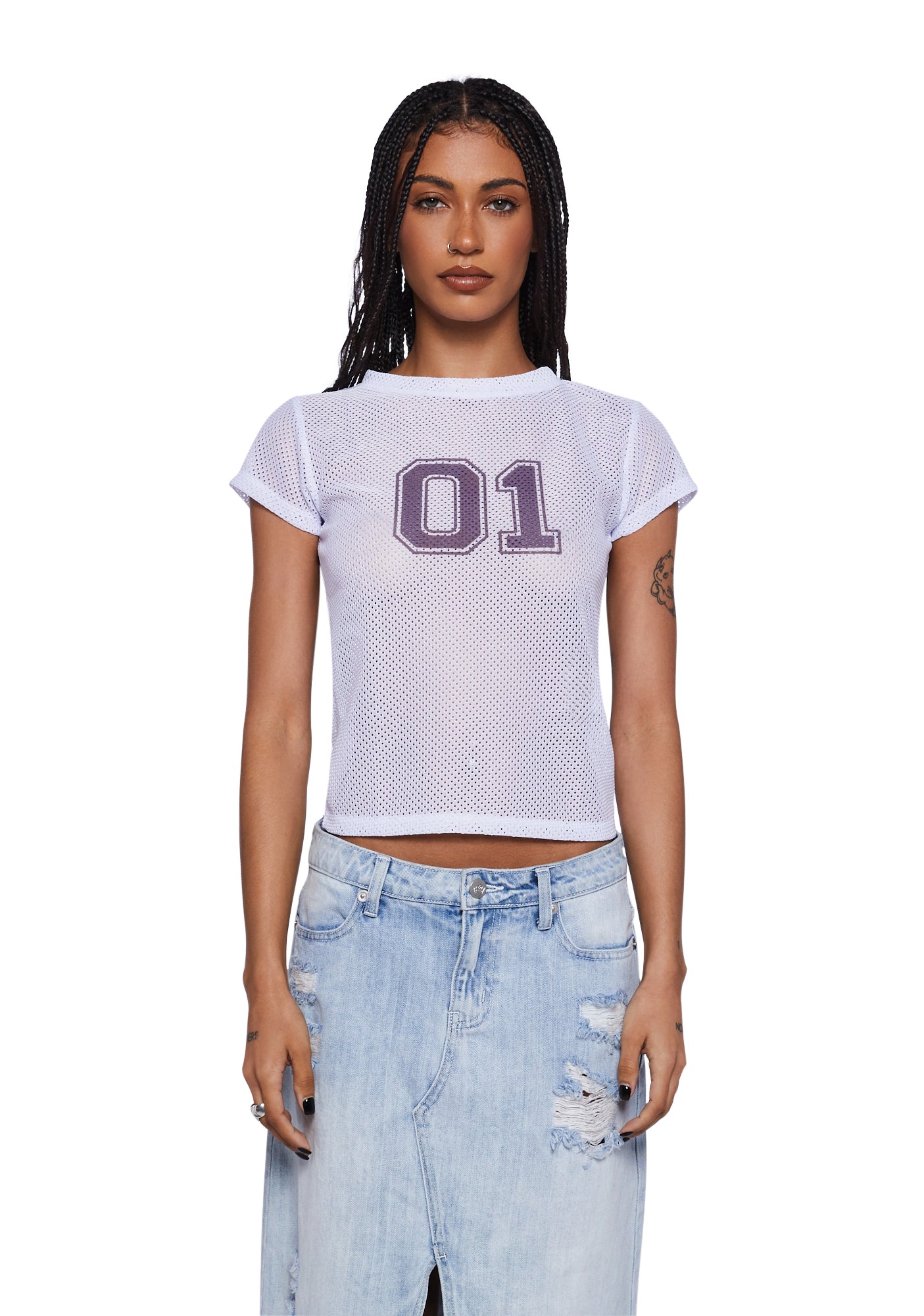 Motel Sporty Perforated Mesh Crop Top - White – Dolls Kill