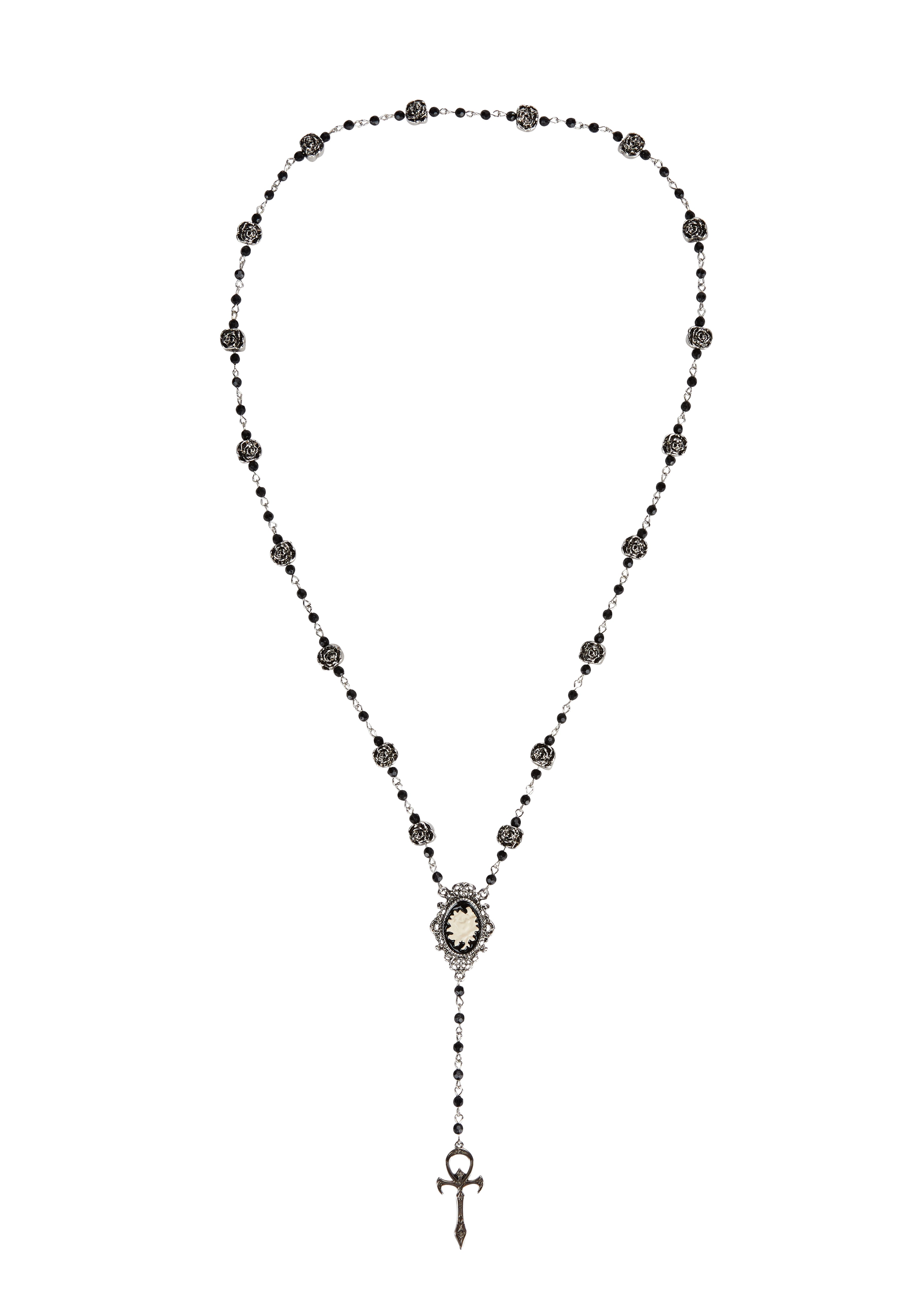 Widow Rosary Ankh Cameo Rose Necklace - Black – Dolls Kill