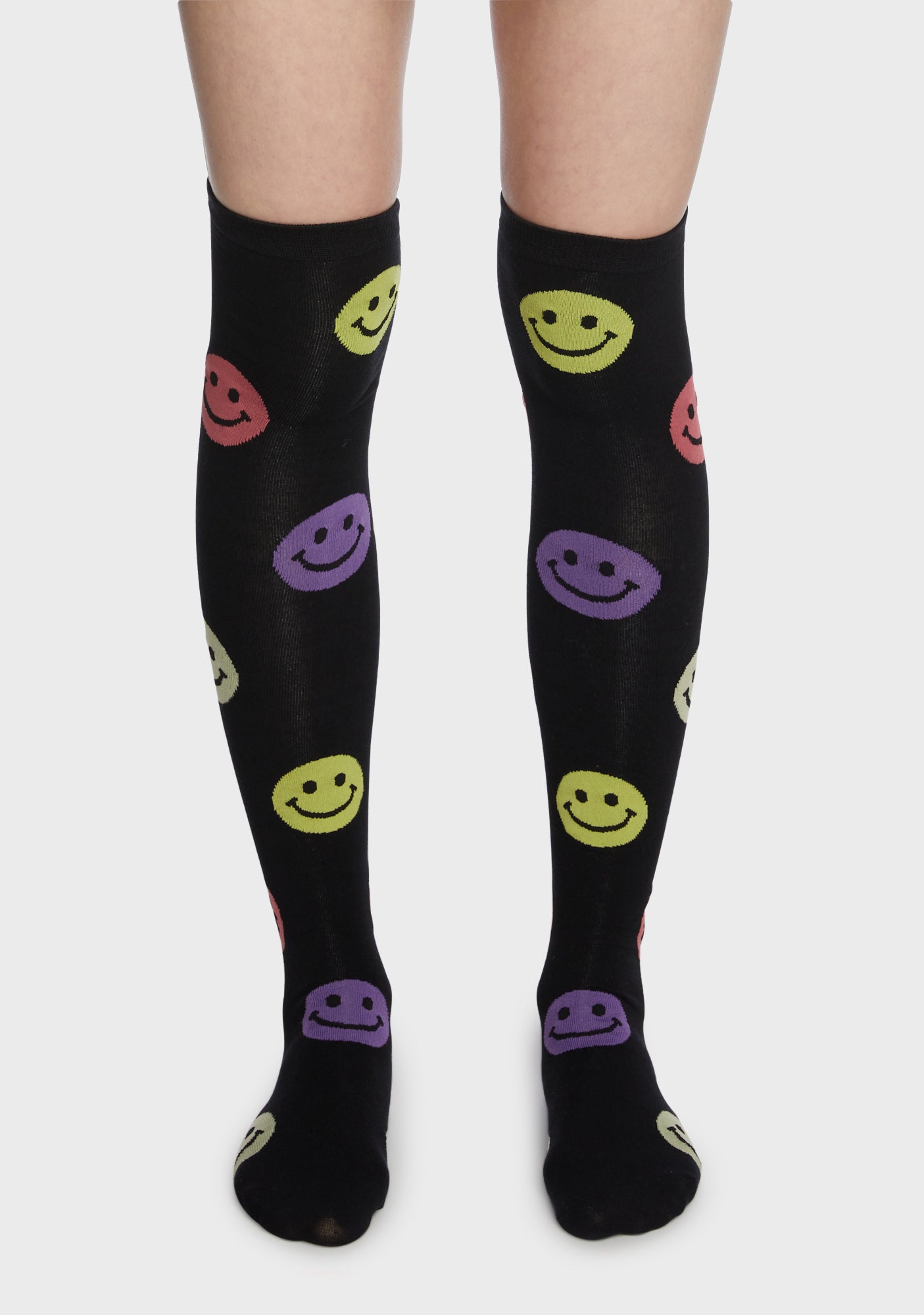 Happy Face Thigh High Socks - Black – Dolls Kill