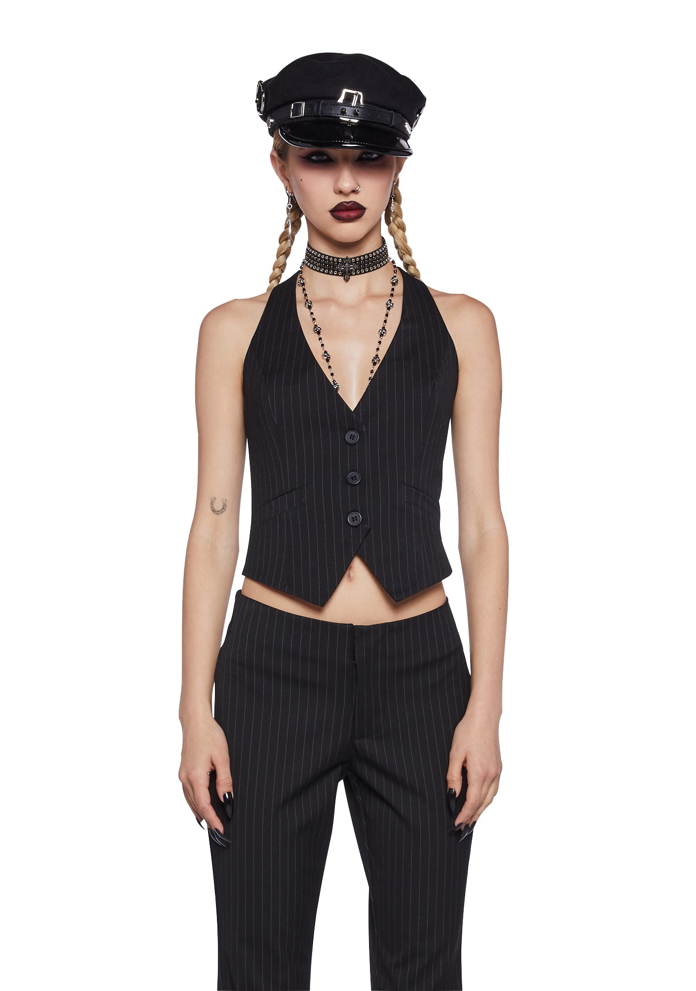 Widow Sleeveless Pinstripe Crop Vest - Black/Gray – Dolls Kill