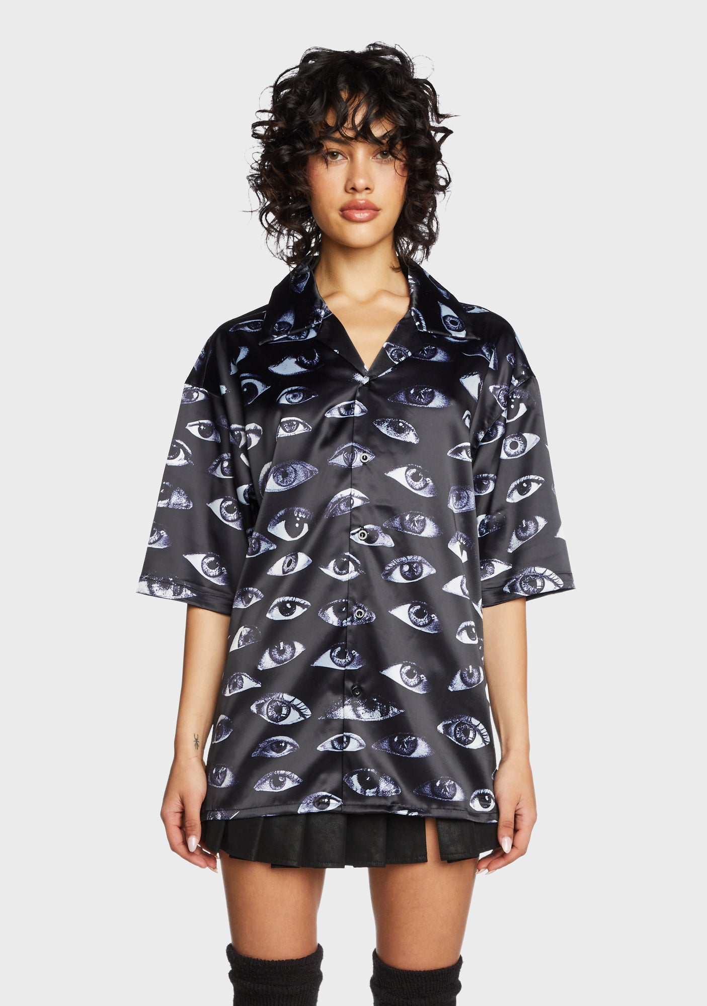 Funeral Eye Graphic Button Up Shirt - Black – Dolls Kill