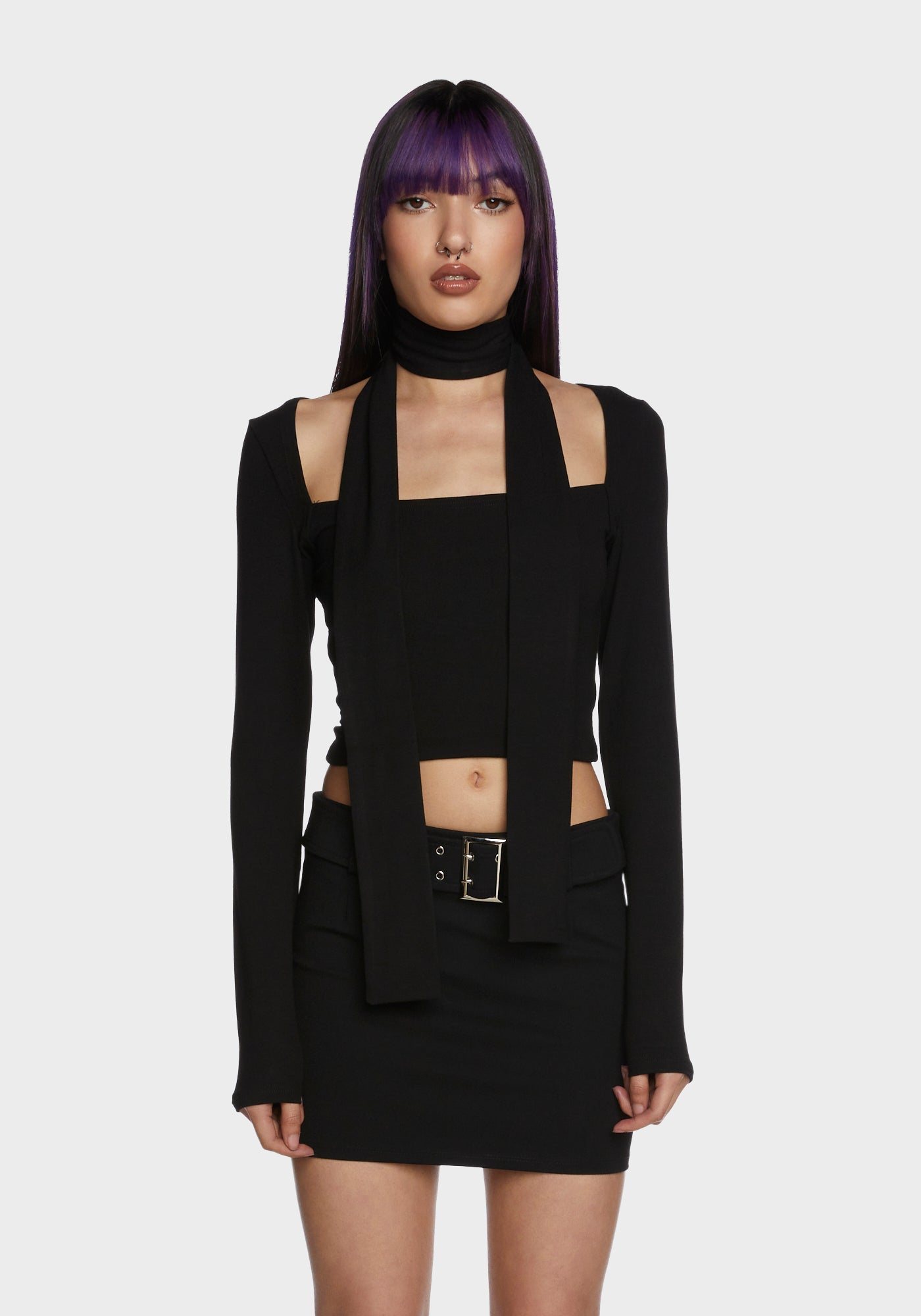 Square Neck Crop Top With Scarf - Black – Dolls Kill