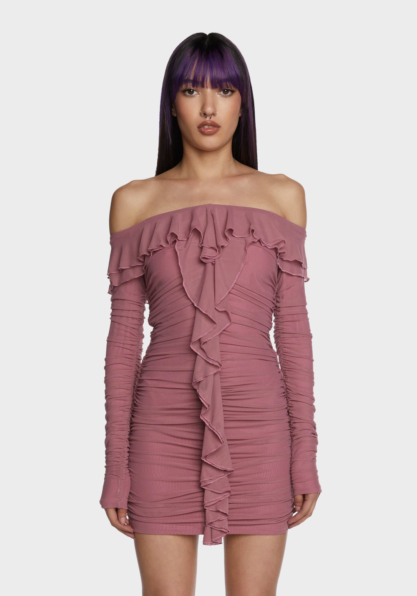 Ruched Ruffle Trim Mini Dress - Pink – Dolls Kill