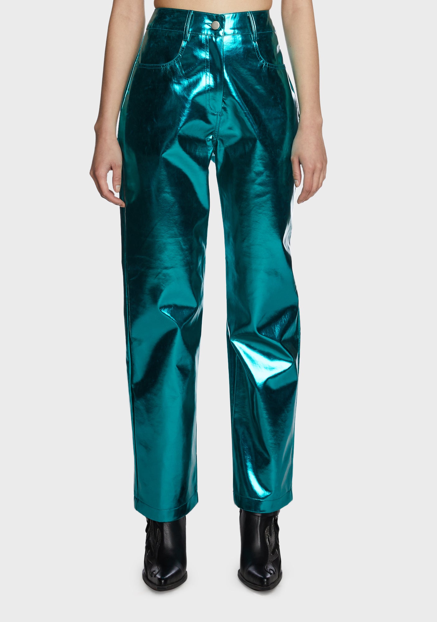 AMYLYNN Metallic Straight Leg Pants - Blue – Dolls Kill