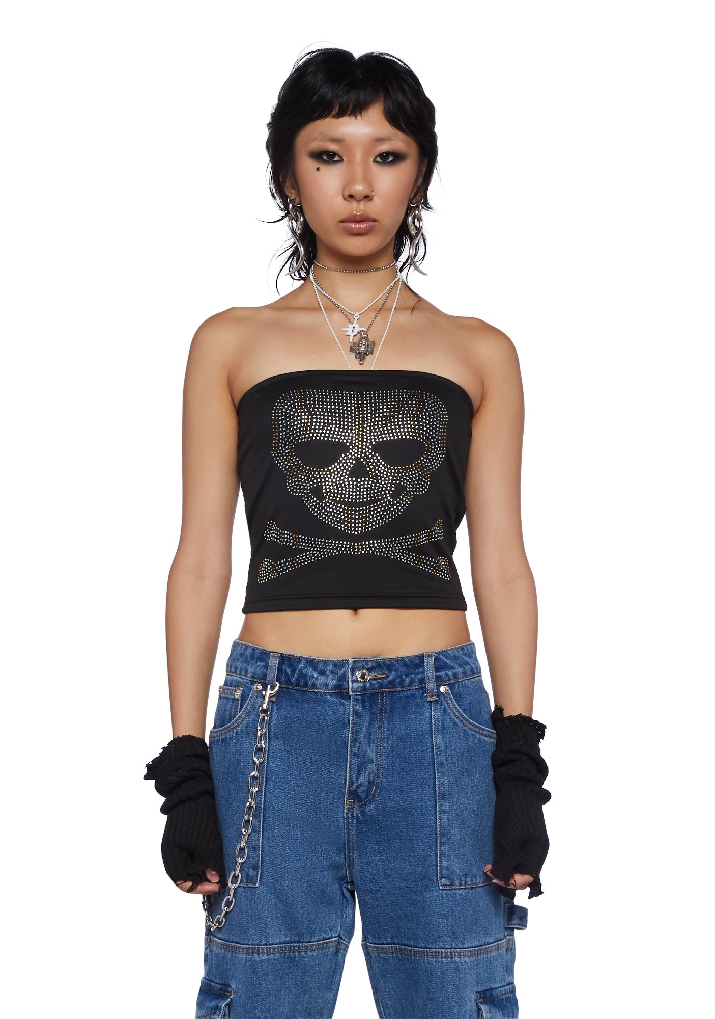 Skull Rhinestone Tube Top- Black – Dolls Kill