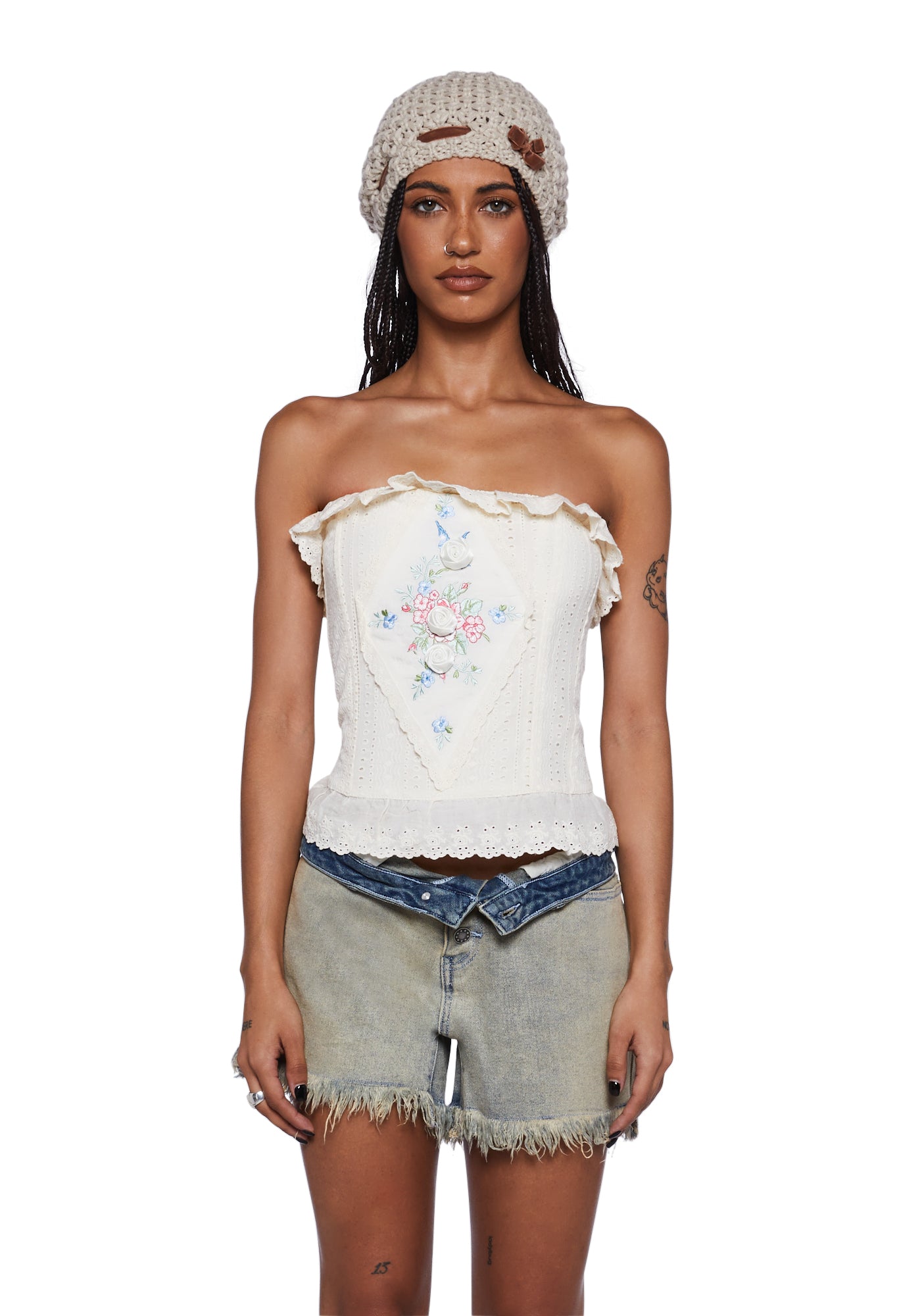 Zemeta Embroidered Corset Top - White – Dolls Kill