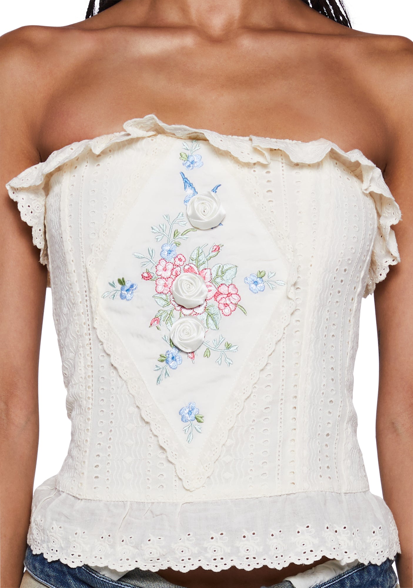Zemeta Embroidered Corset Top - White – Dolls Kill