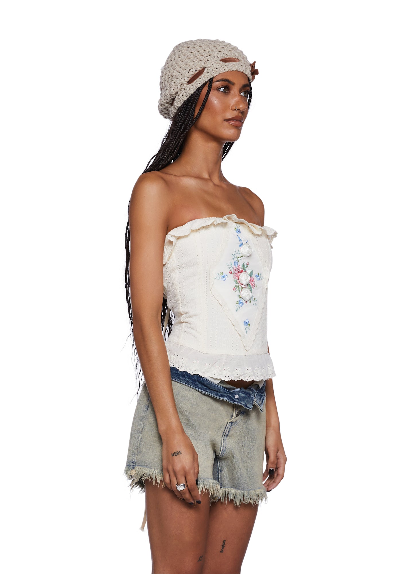 Zemeta Embroidered Corset Top - White – Dolls Kill