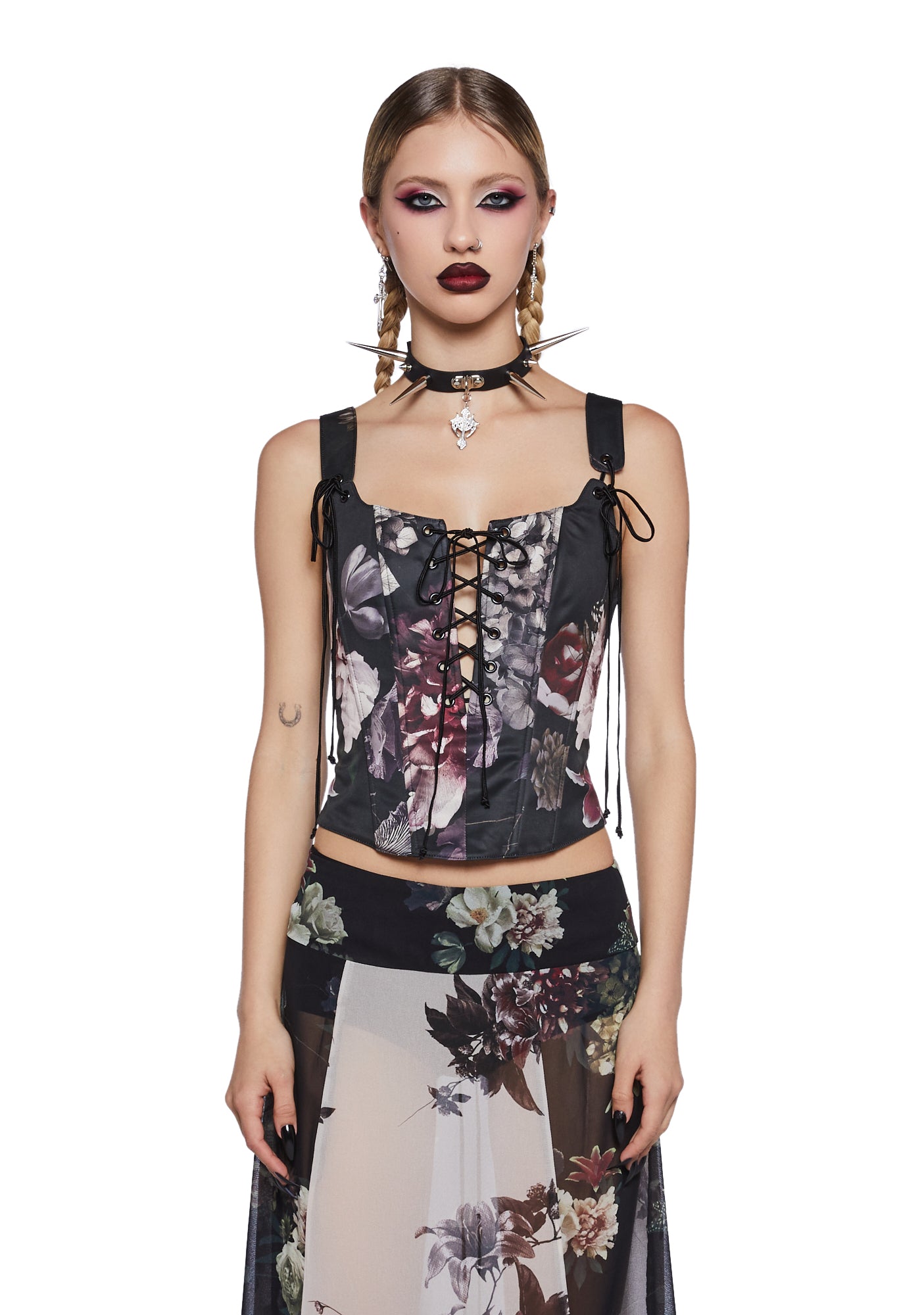 Widow Satin Floral Print Corset Top - Multi – Dolls Kill