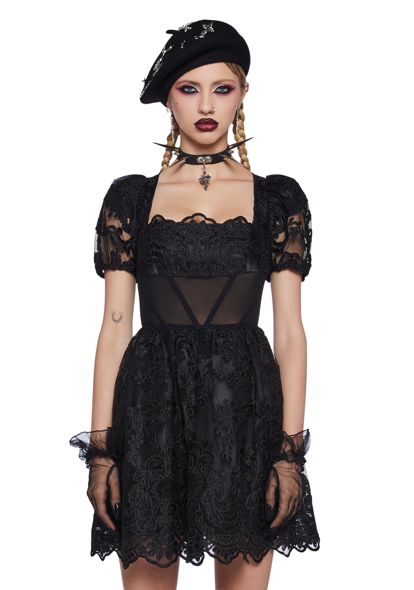 Widow Floral Embroidered Tulle Mini Dress - Black – Dolls Kill