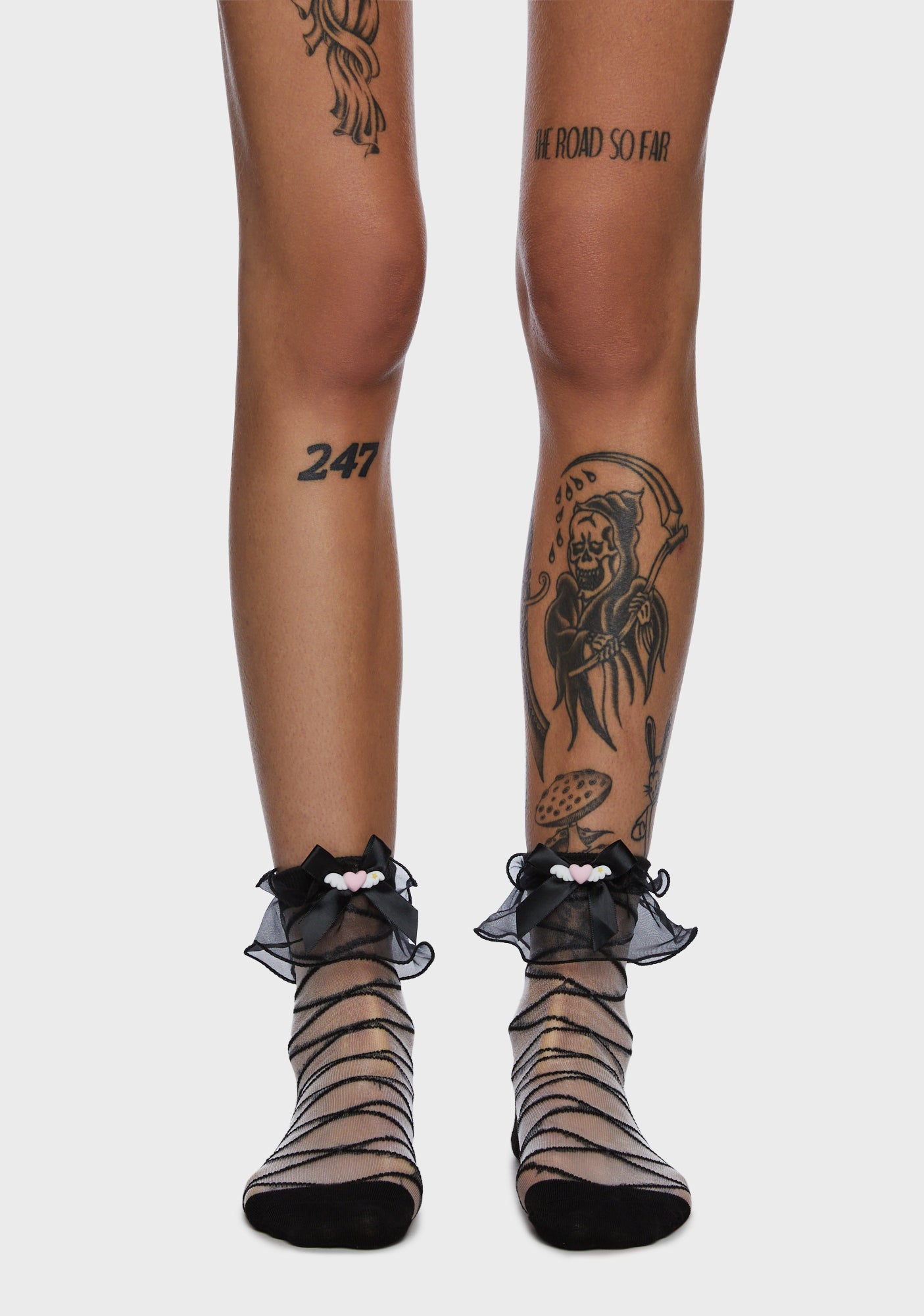 Sheer Lace Up Ruffle Heart Socks - Black – Dolls Kill