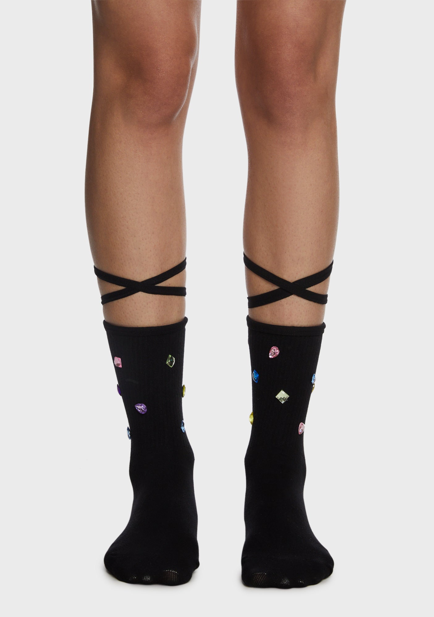 Gemstone Ankle Socks With Ties - Black – Dolls Kill