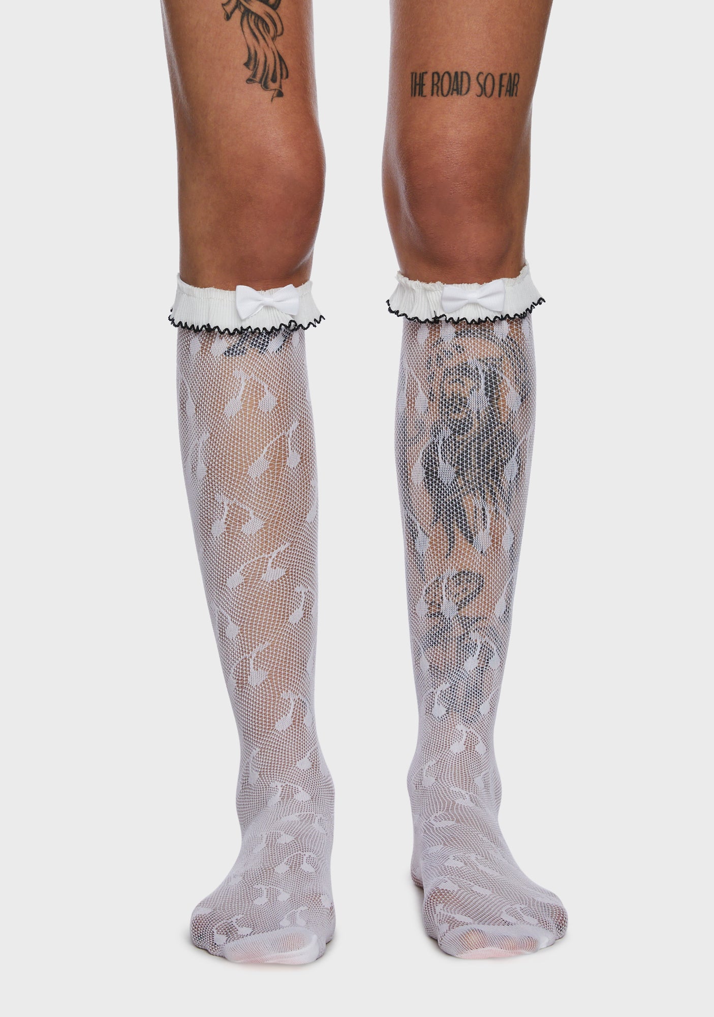 Lace Ruffle Trim Cherry Knee High Socks - White – Dolls Kill