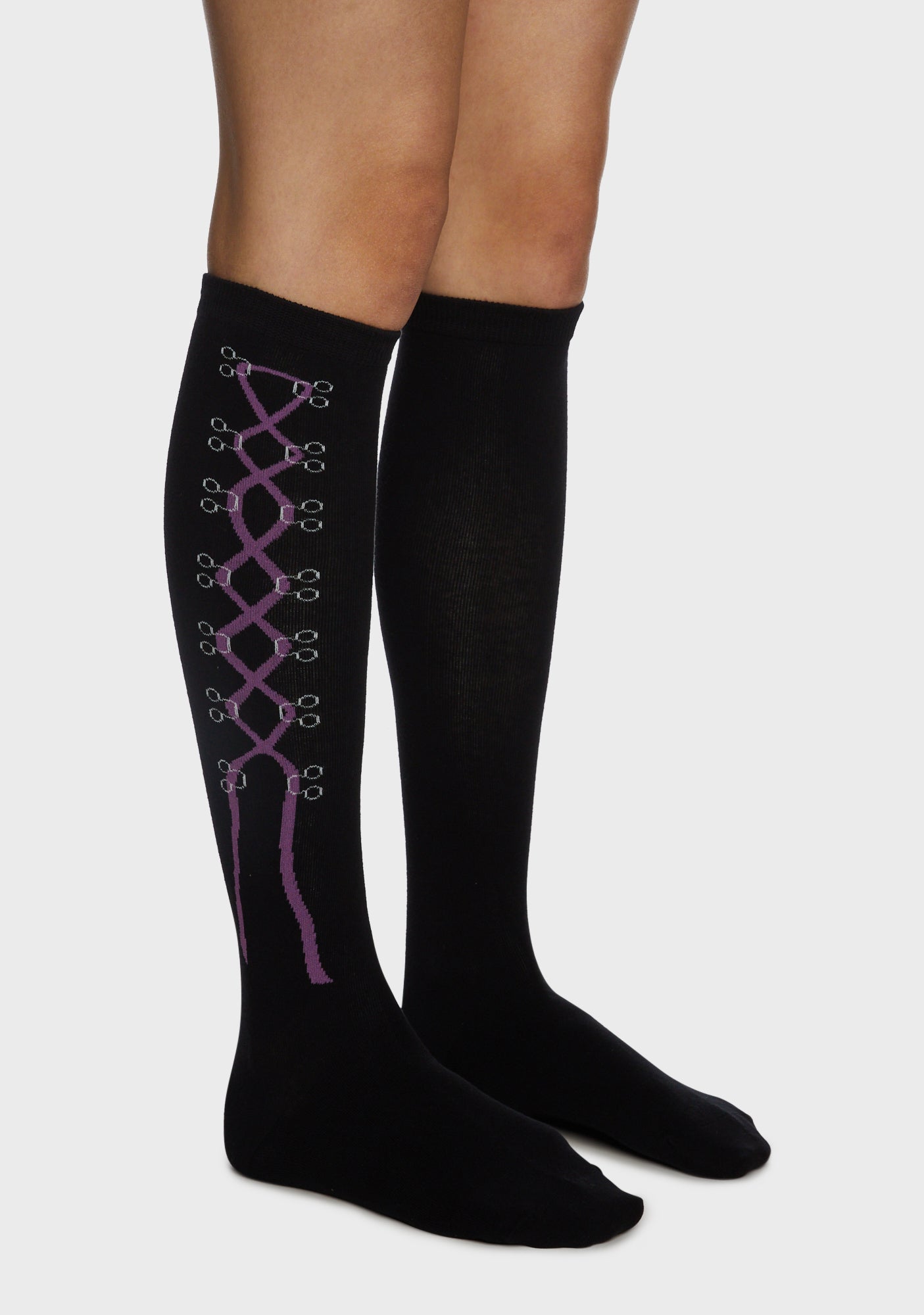 Cross Lace Detail Knee High Socks - Black – Dolls Kill