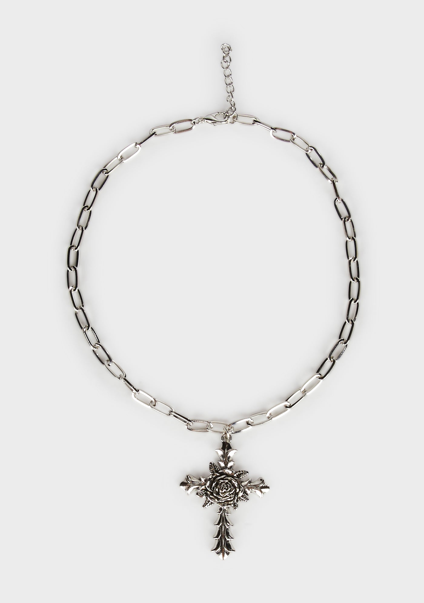 Rose Cross Charm Chain Choker - Silver – Dolls Kill