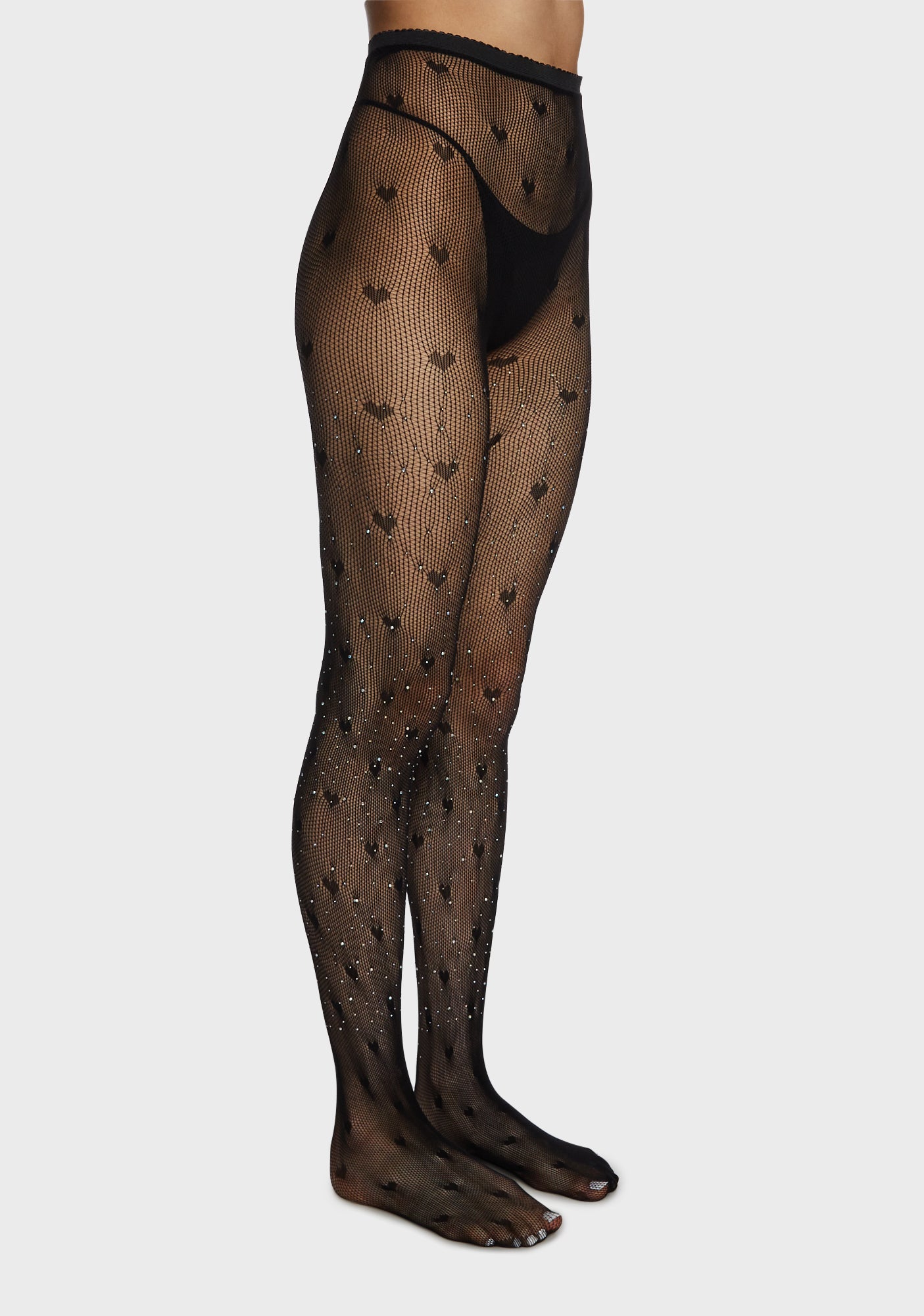Rhinestone Heart Sheer Tights - Black – Dolls Kill