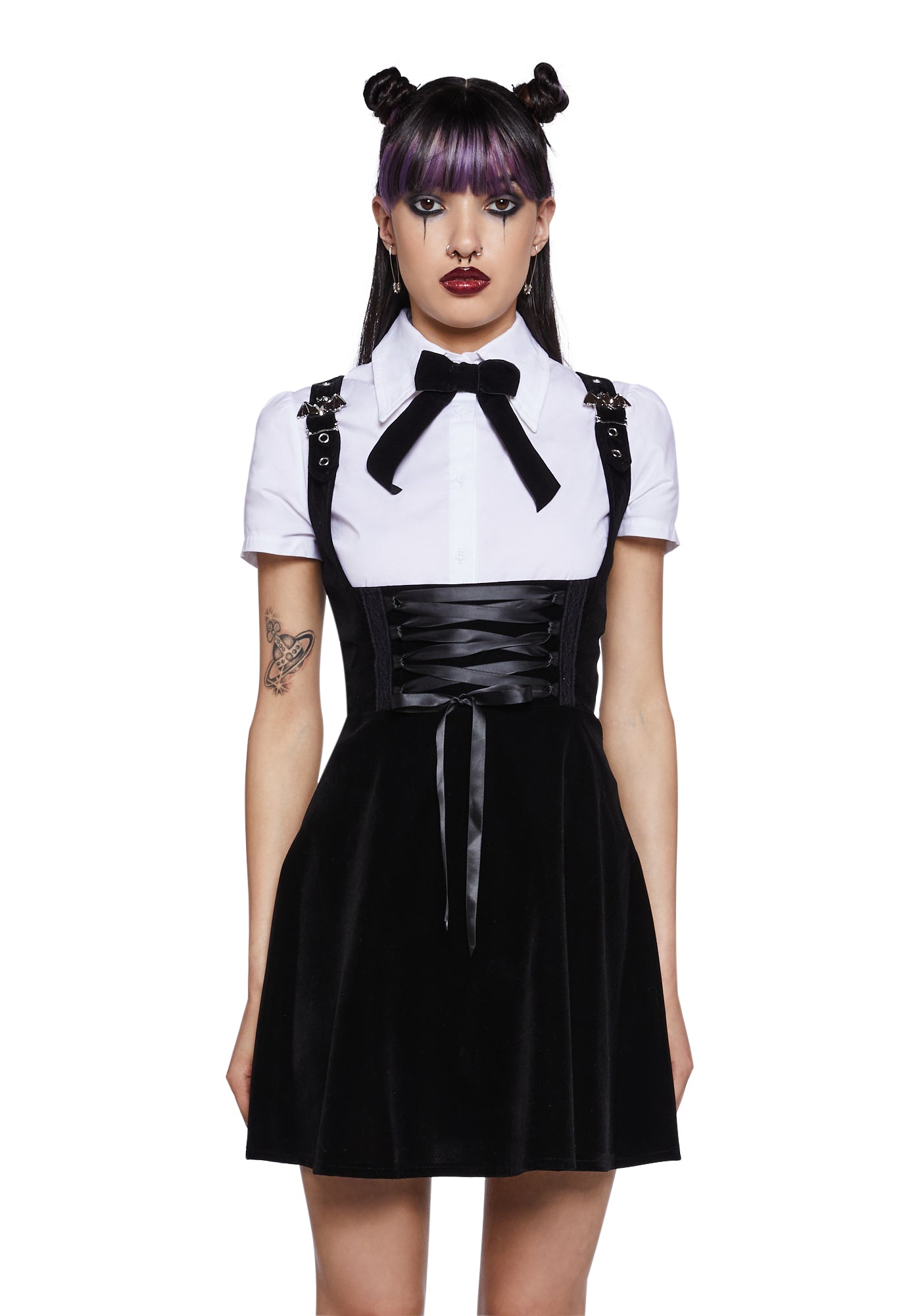 The Grave Girls Velveteen Bat Buckle Underbust Mini Dress - Black ...