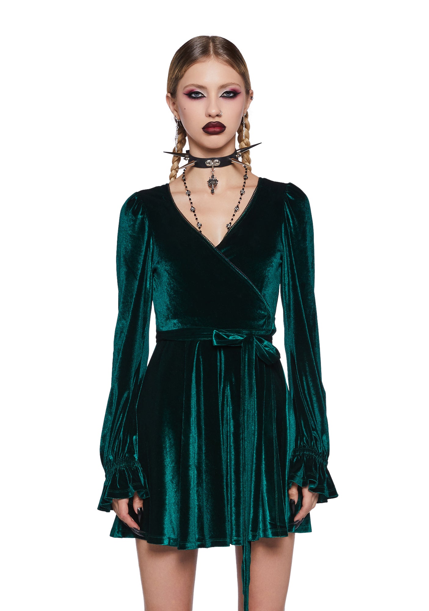 Widow Velvet Wrap Dress - Green – Dolls Kill