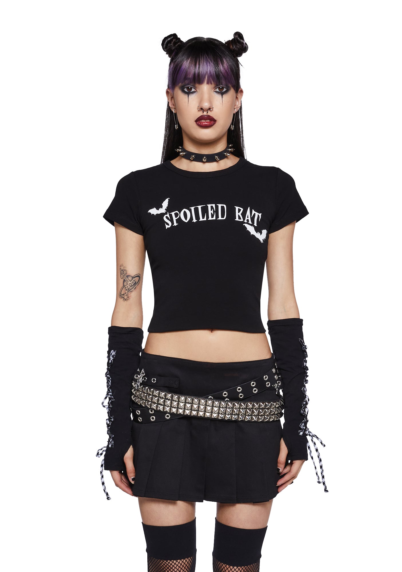 The Grave Girls Spoiled Bat Crop Baby Tee - Black – Dolls Kill