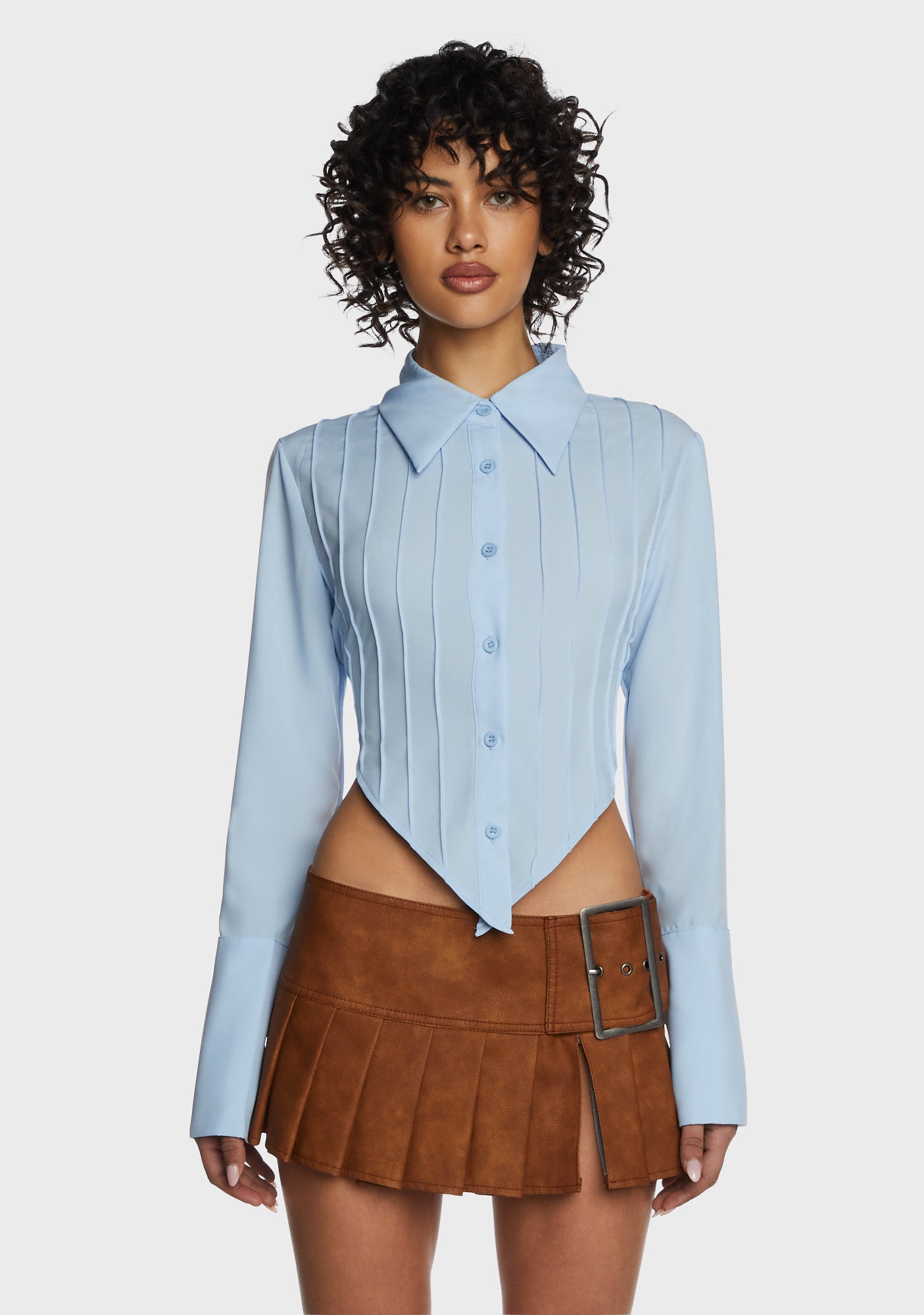 Stitched Button Up Blouse - Blue – Dolls Kill
