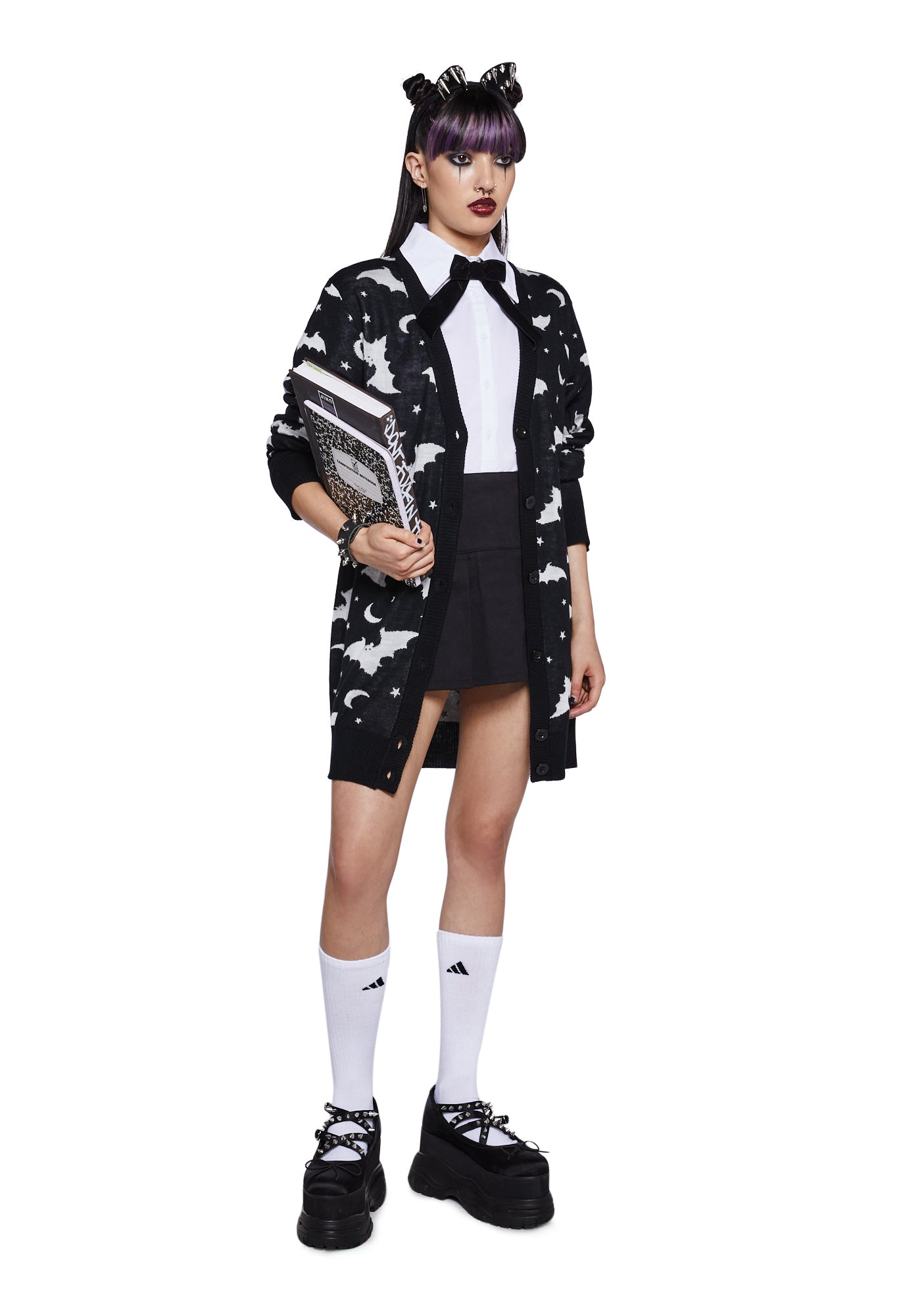 The Grave Girls Bat Print Knit Cardigan - Black/White – Dolls Kill