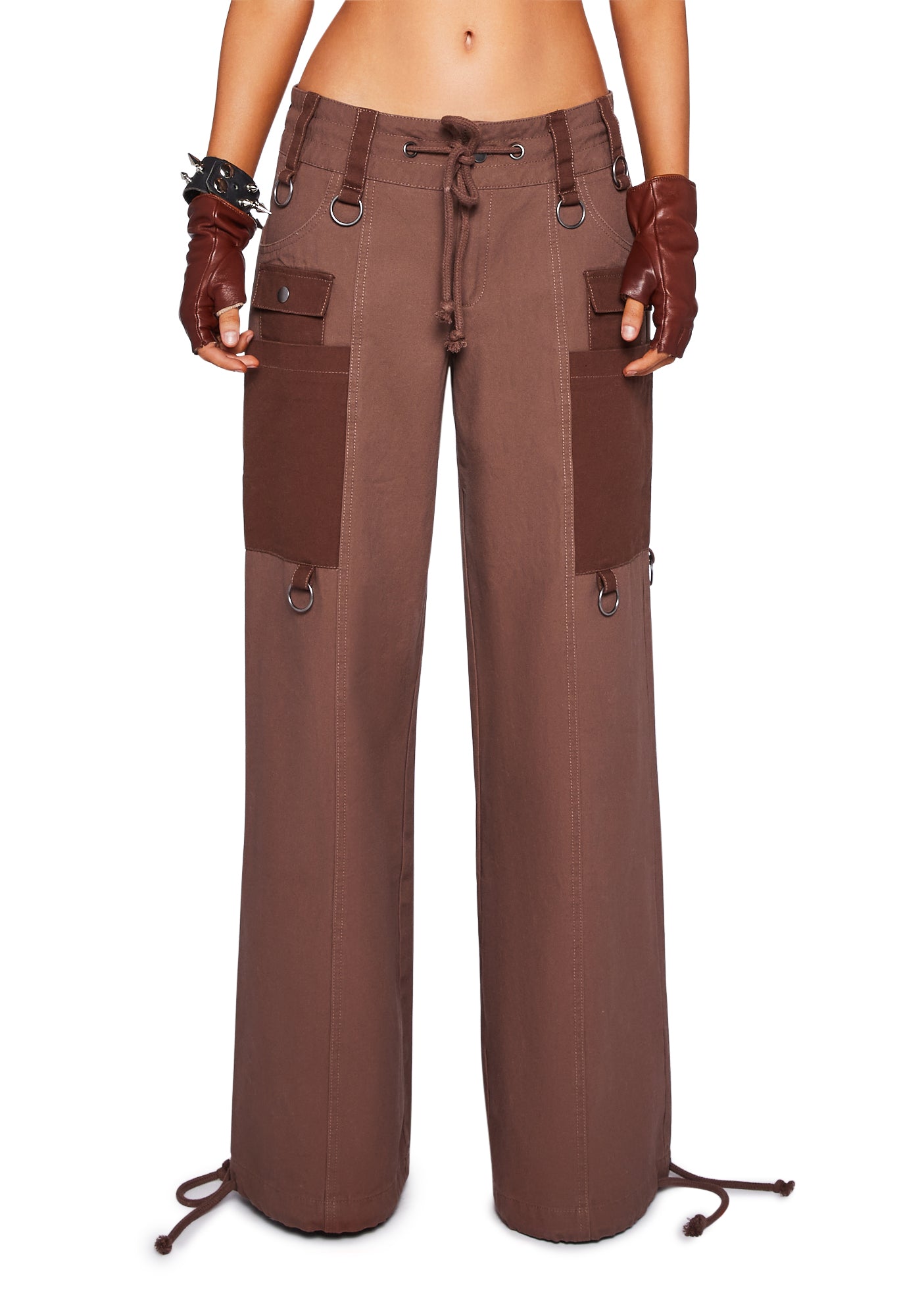 Club Exx Low Rise Wide Leg Cargo Pants - Brown – Dolls Kill
