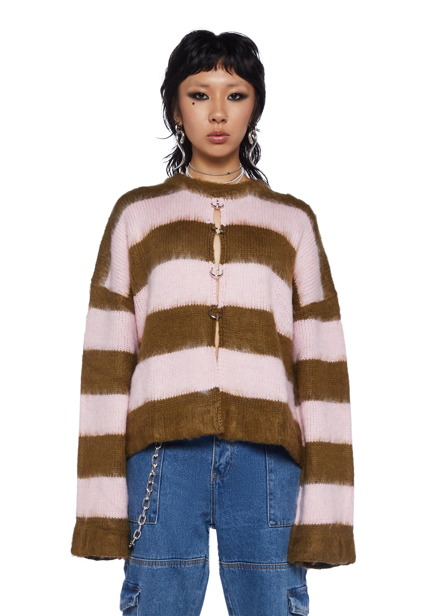 The Ragged Priest Oversized Stripe Knit Sweater- Multi – Dolls Kill