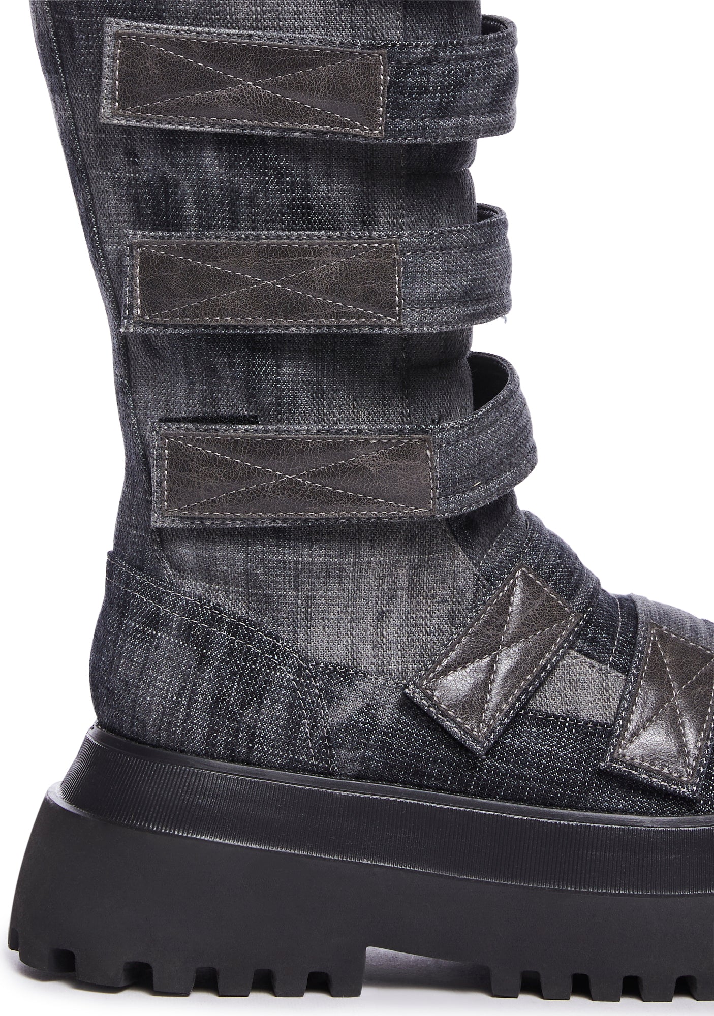 Club Exx Strappy Velcro Knee High Combat Boots - Dark Gray – Dolls Kill